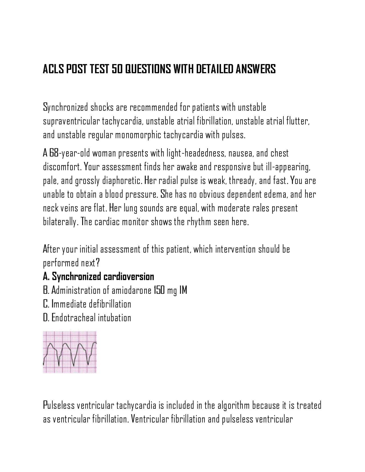 ACLS Post Test: 50 Questions with Detailed Answers | Exams Nursing ...