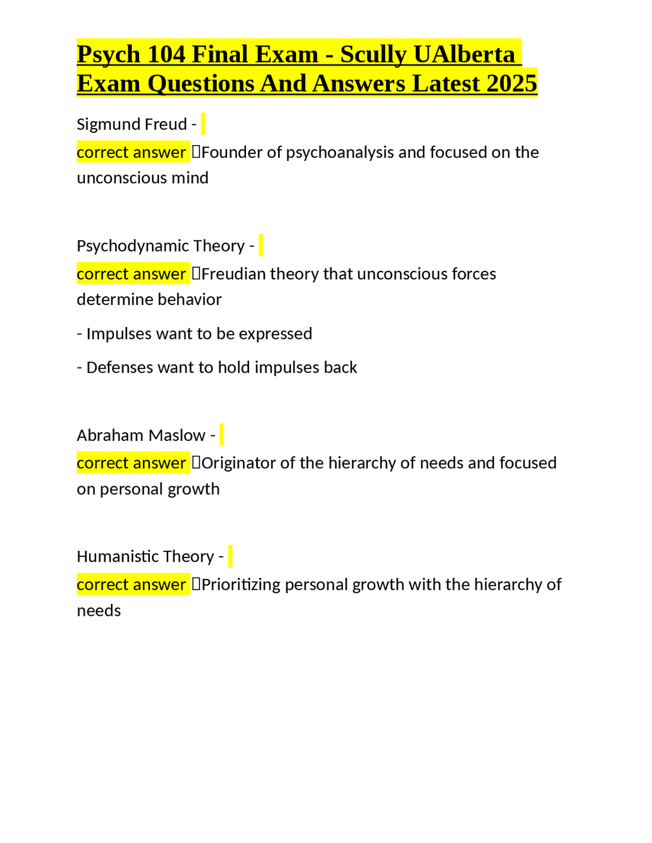 Psych 104 Final Exam Questions and Answers - Scully UAlberta | Exams ...