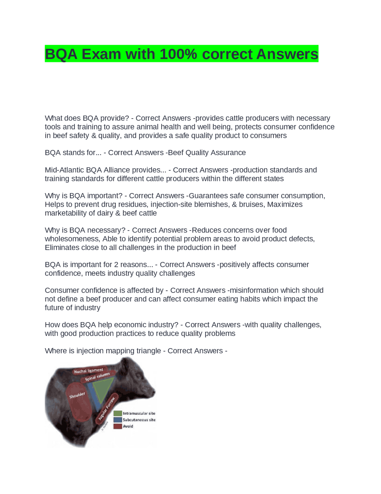 Beef Quality Assurance (BQA) Exam with Answers: A Comprehensive Guide ...