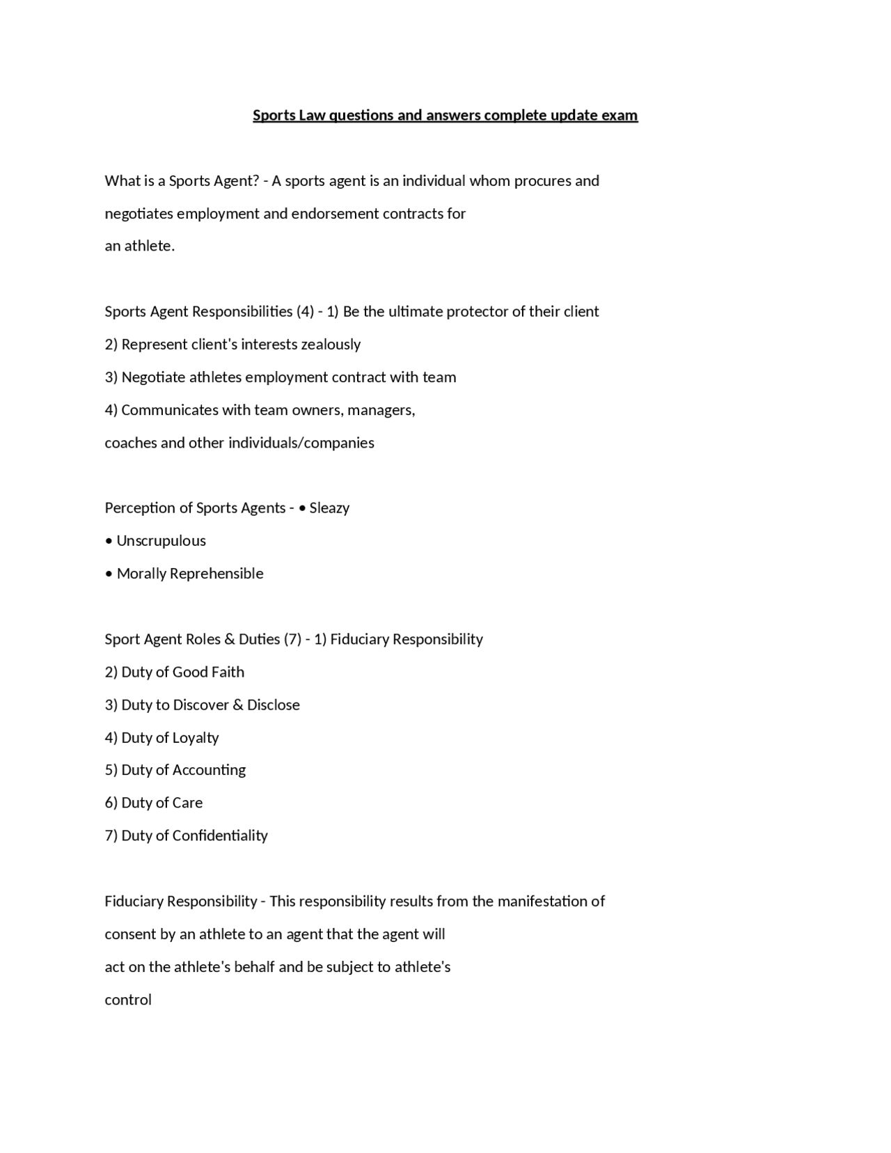 Sports Law: Questions and Answers on Sports Agents | Exams Advanced ...