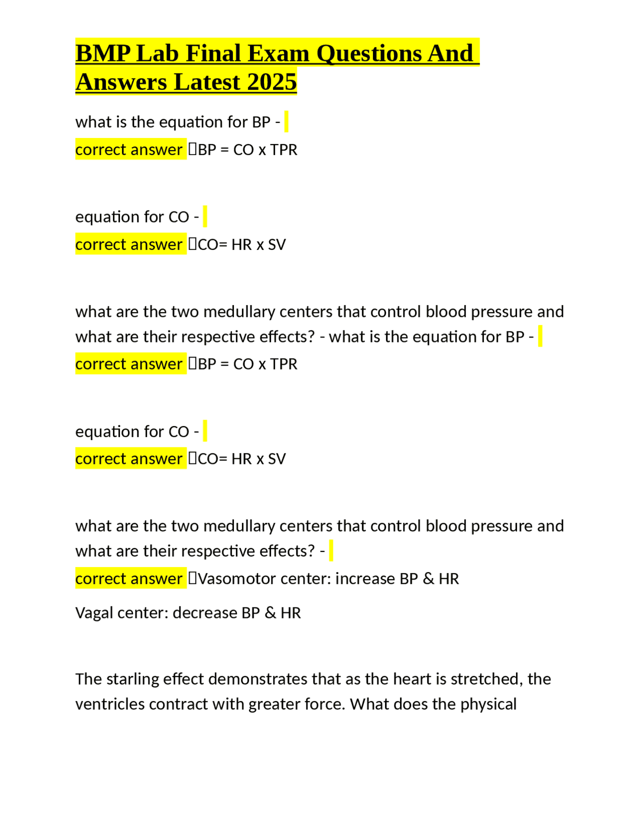 BMP Lab Final Exam: Blood Pressure, Respiration, and Renal Physiology ...