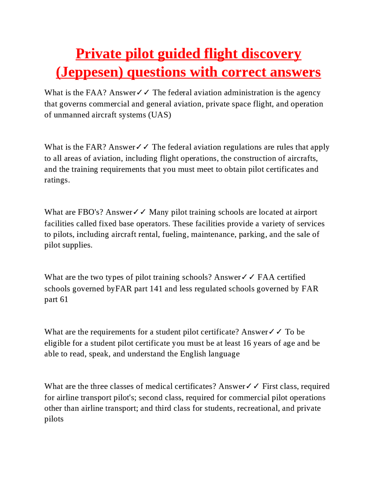 Private Pilot Guided Flight Discovery (Jeppesen) Questions and Answers | Exams Space Flight ...