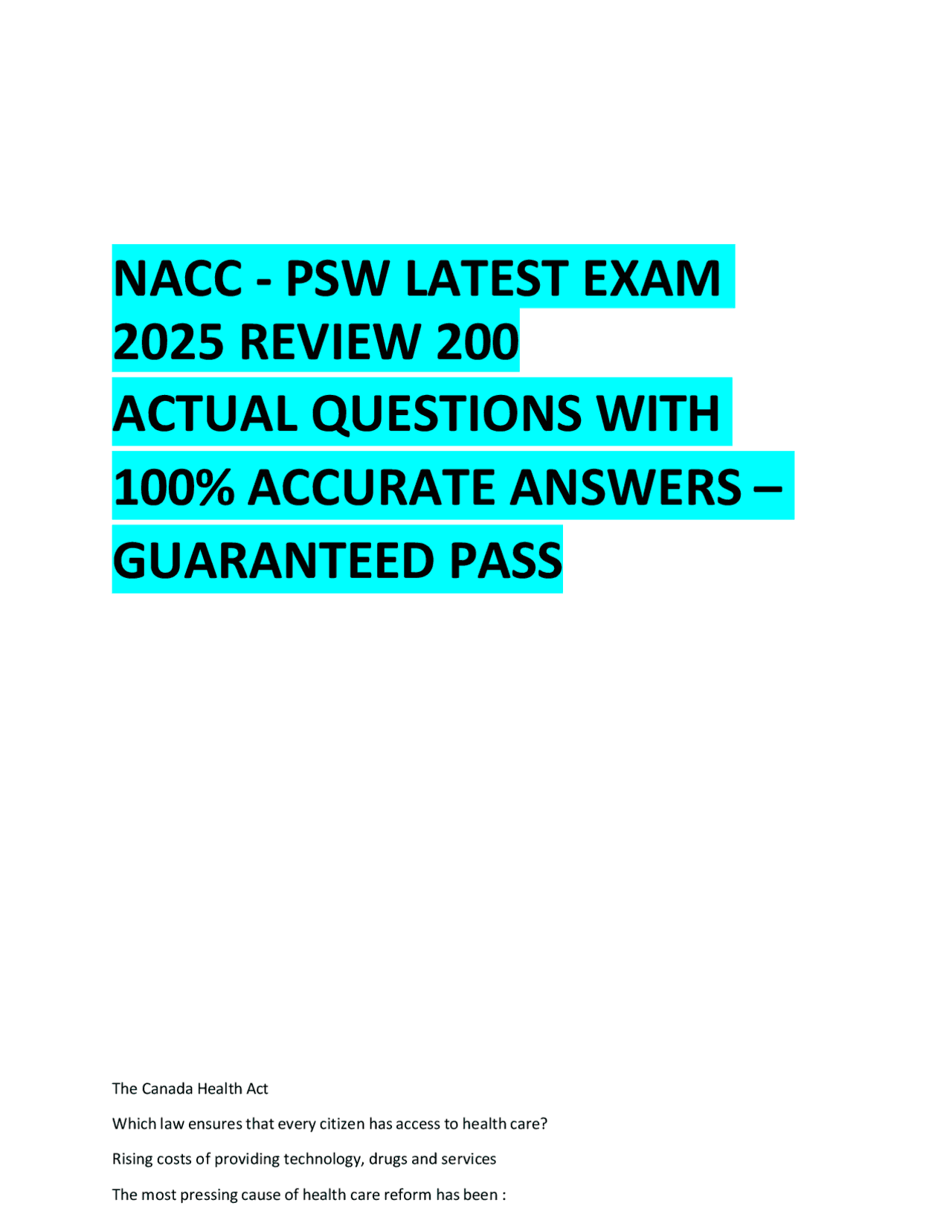 NACC - PSW LATEST EXAM 2025 REVIEW 200 ACTUAL QUESTIONS WITH 100% ...