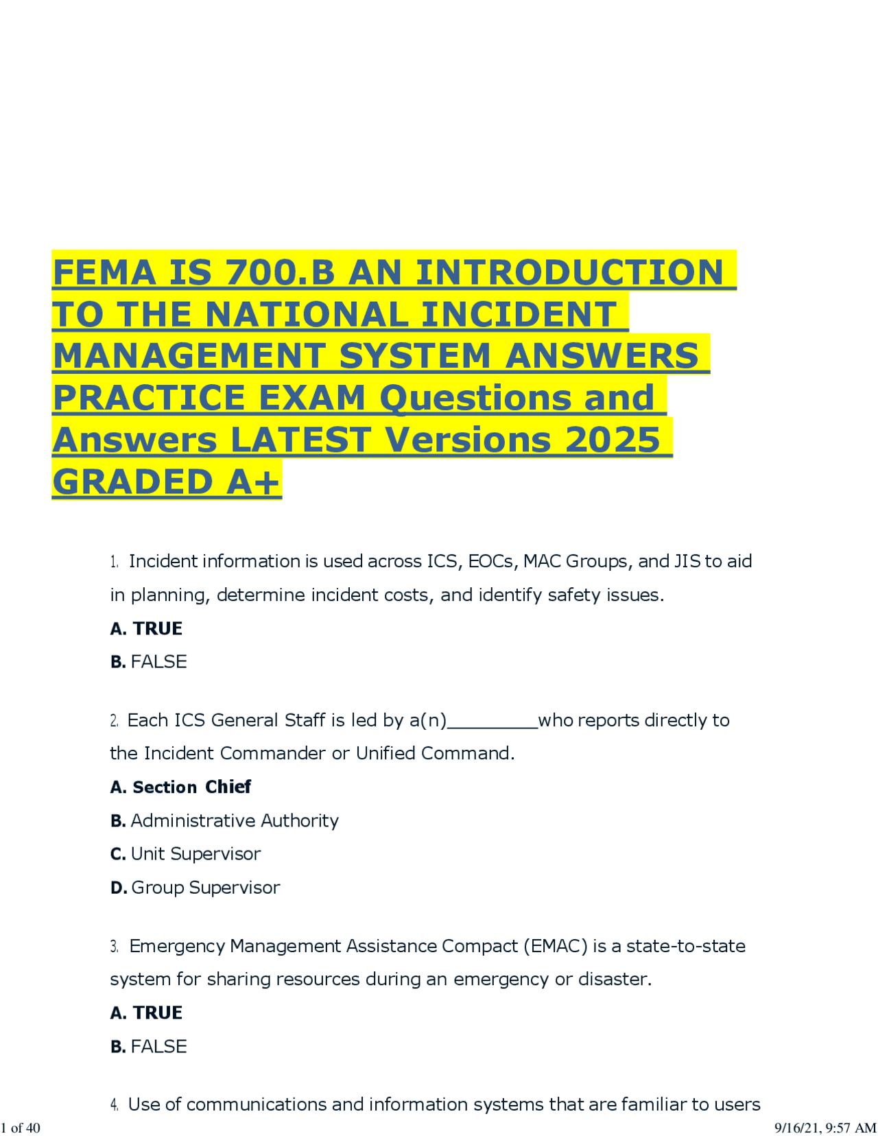 NIMS 700.B Practice Exam: Questions & Answers | Exams American Language ...