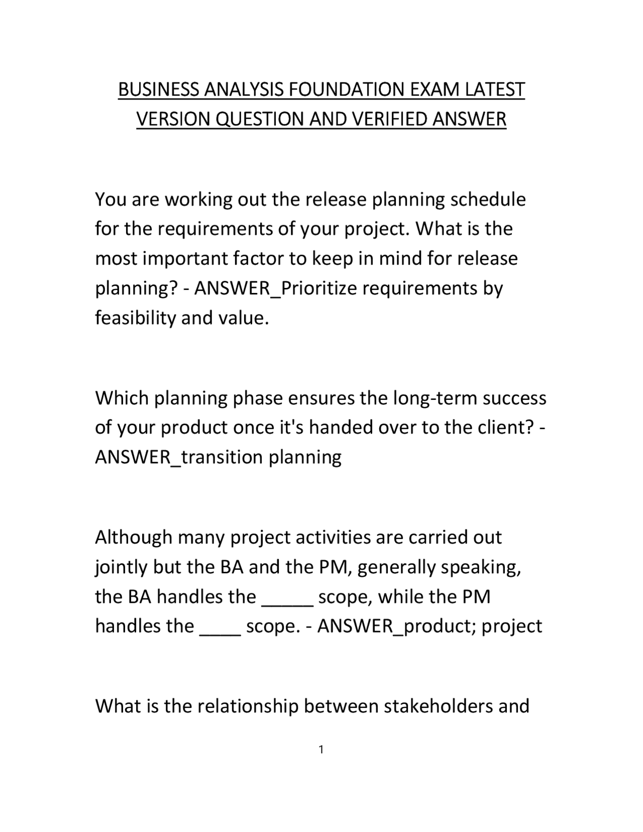Business Analysis Foundation Exam: Questions and Answers | Exams ...