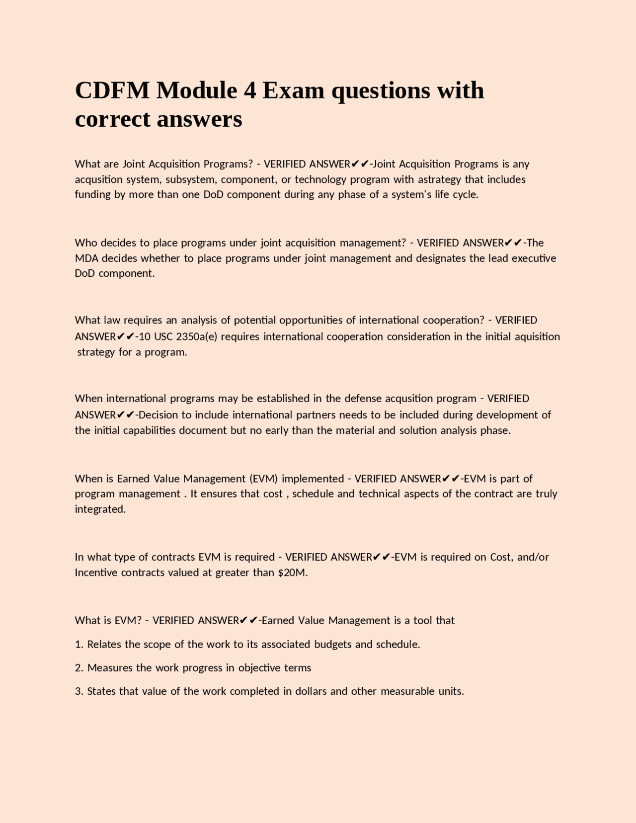 CDFM Module 4 Exam questions with correct answers. | Exams Military ...
