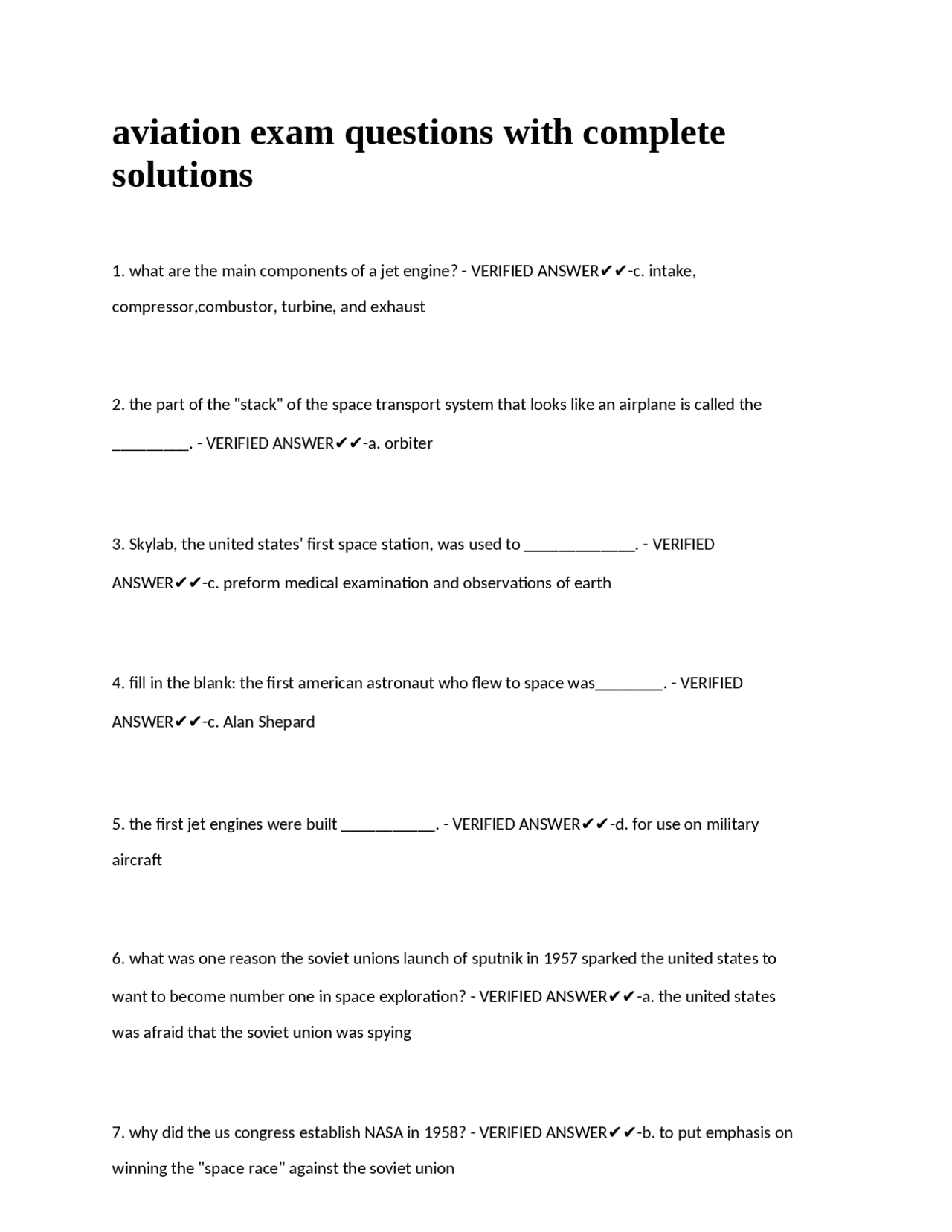 aviation exam questions with complete solutions. | Exams Aviation | Docsity