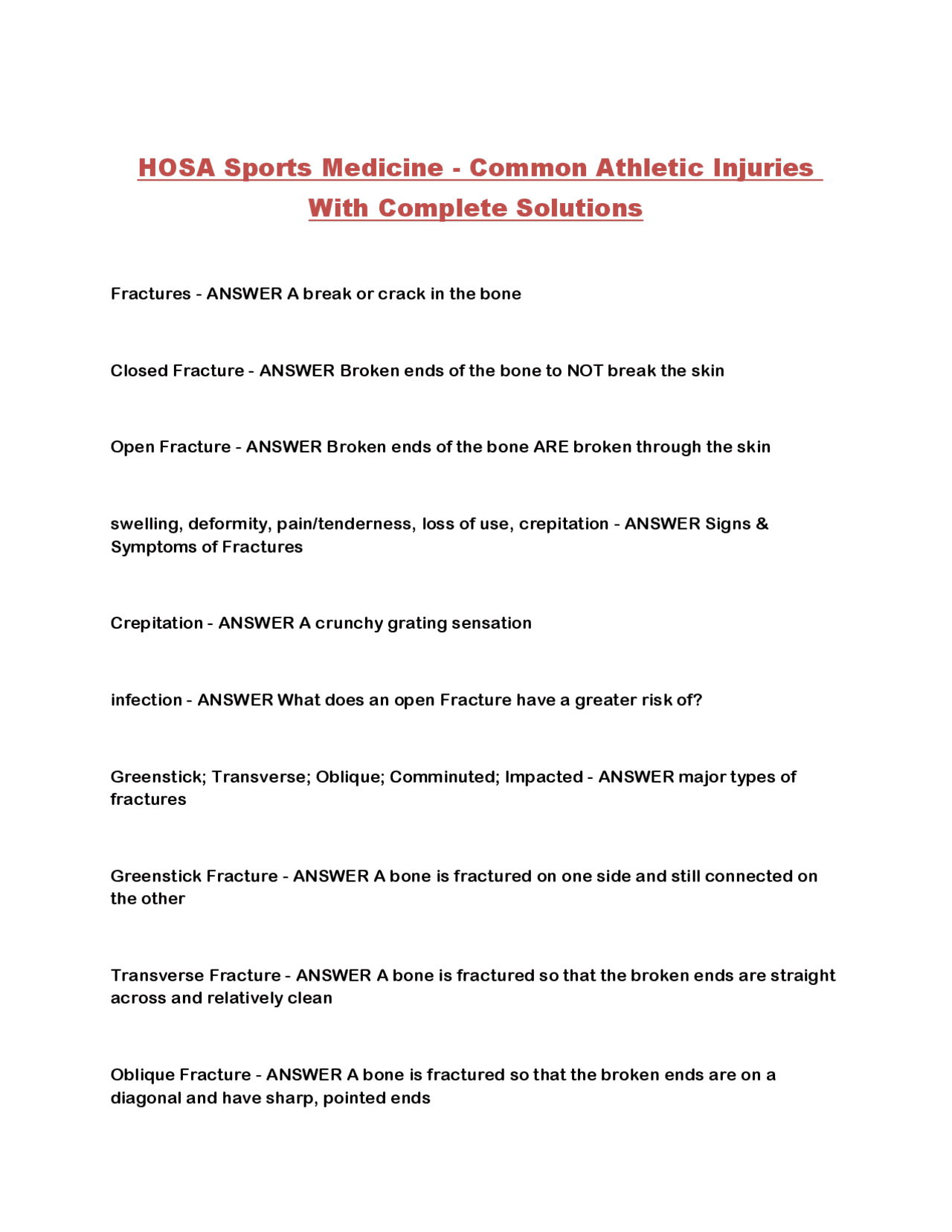 HOSA Sports Medicine - Common Athletic Injuries With Complete Solutions ...