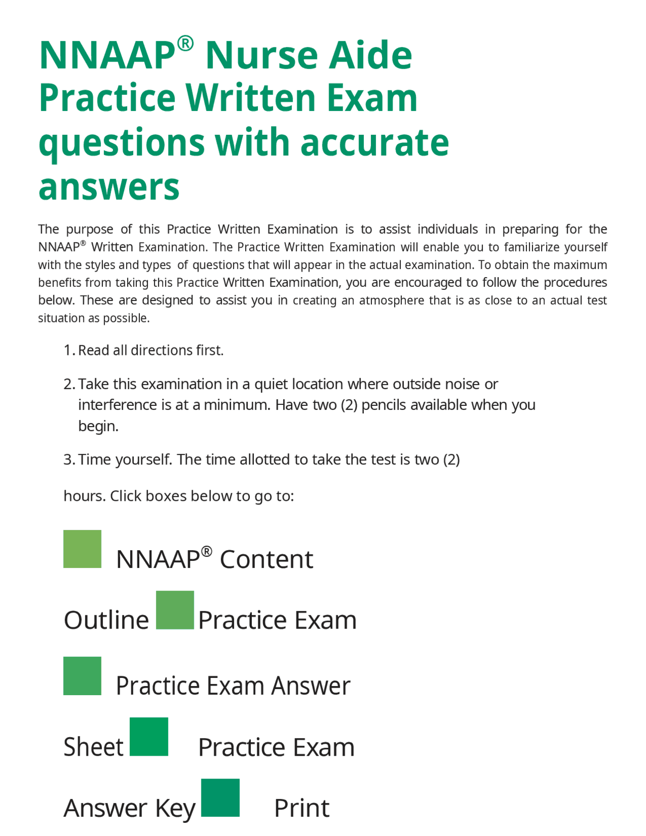 NNAAP® Nurse Aide Practice Written Exam questions with accurate answers ...