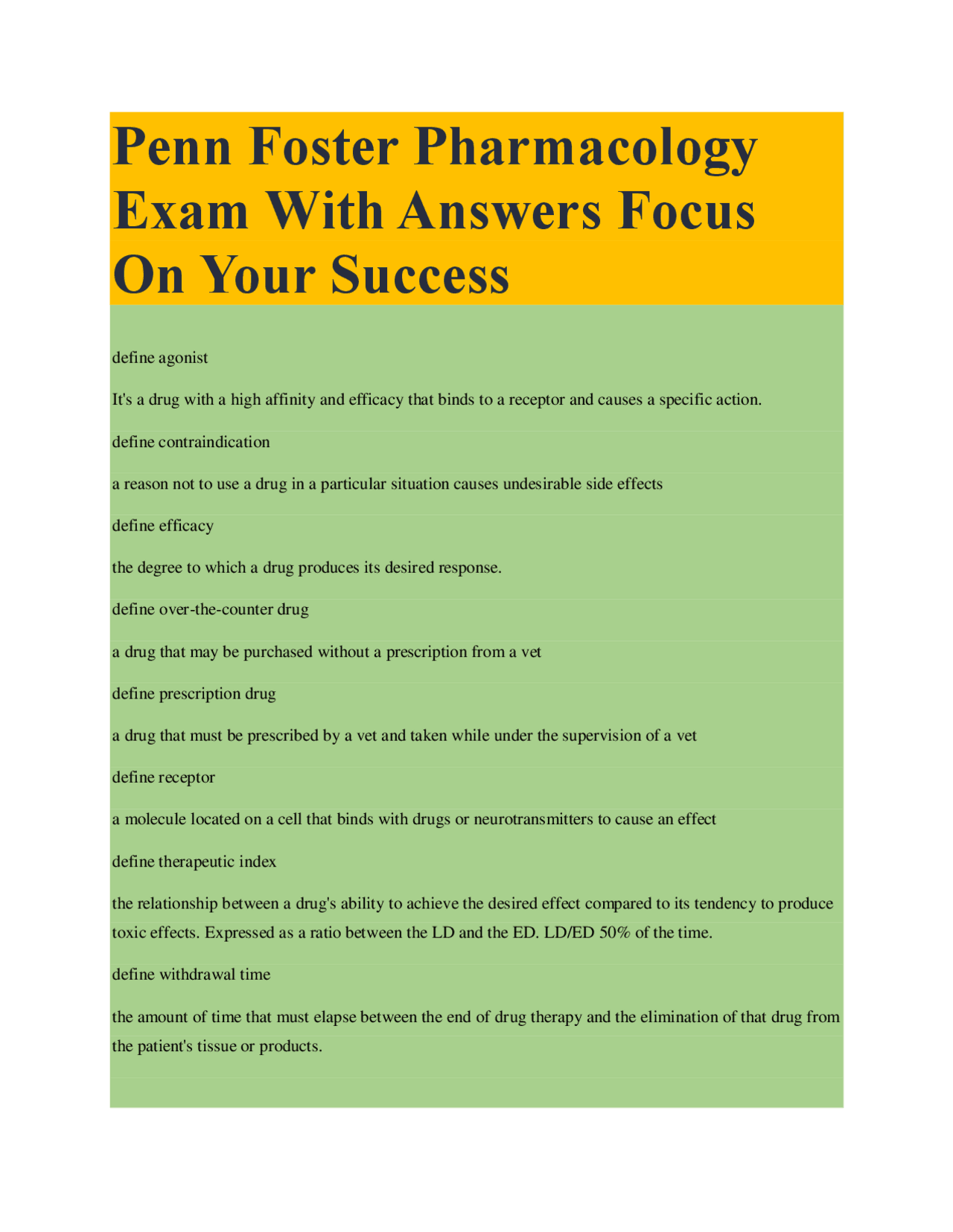 Penn Foster Pharmacology Exam With Answers Focus On Your Success ...
