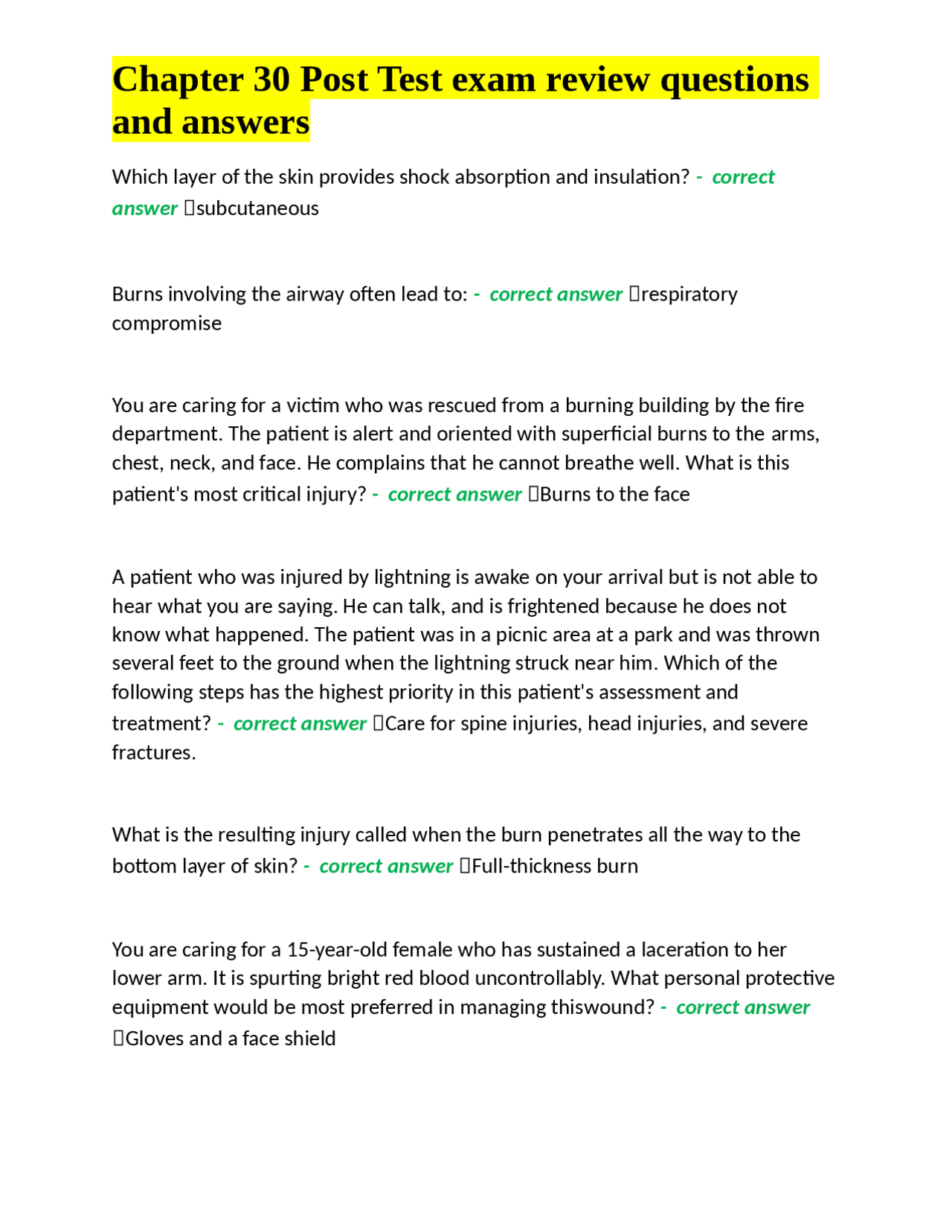 Chapter 30 Post Test exam review questions and answers | Exams Nursing ...