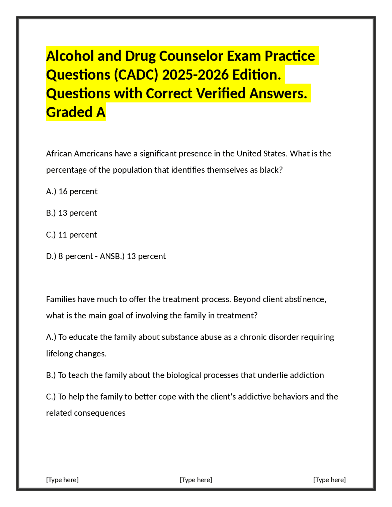 Alcohol and Drug Counselor Exam Practice Questions (CADC) 2025-2026 ...