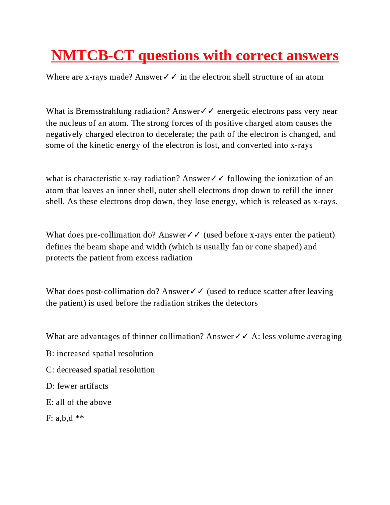 NMTCB-CT questions with correct answers | Exams Nursing | Docsity