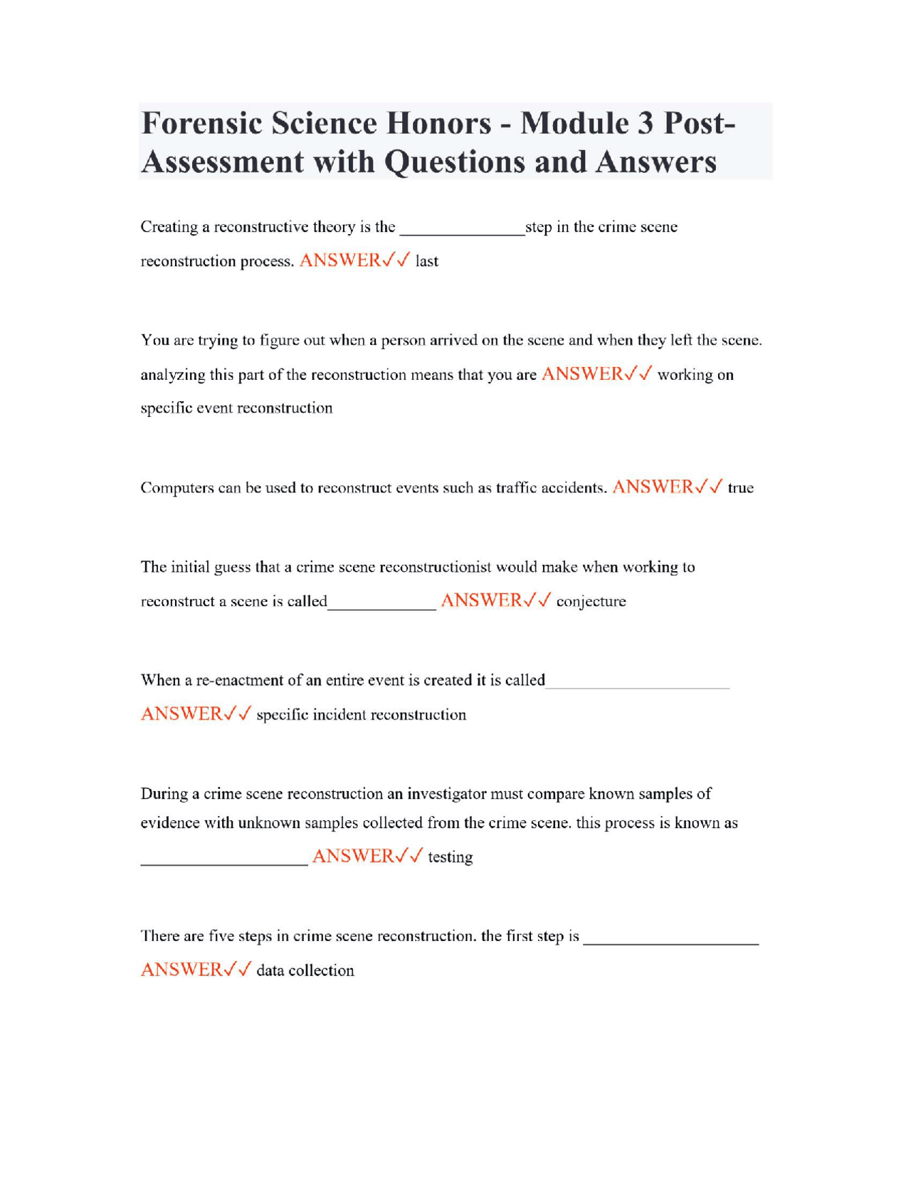 Forensic Science Honors - Module 3 Post-Assessment with Questions and ...