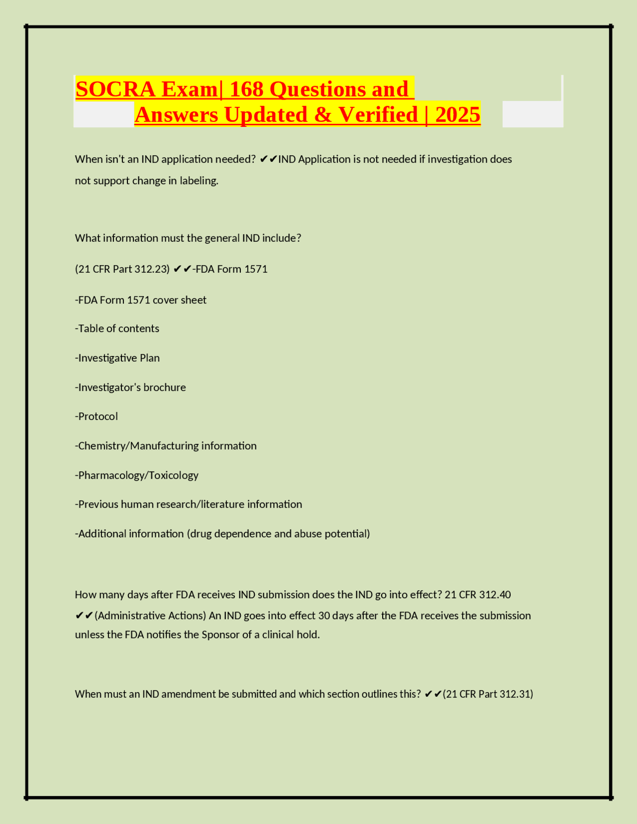 SOCRA Exam Study Guide: 168 Questions and Answers Updated & Verified ...