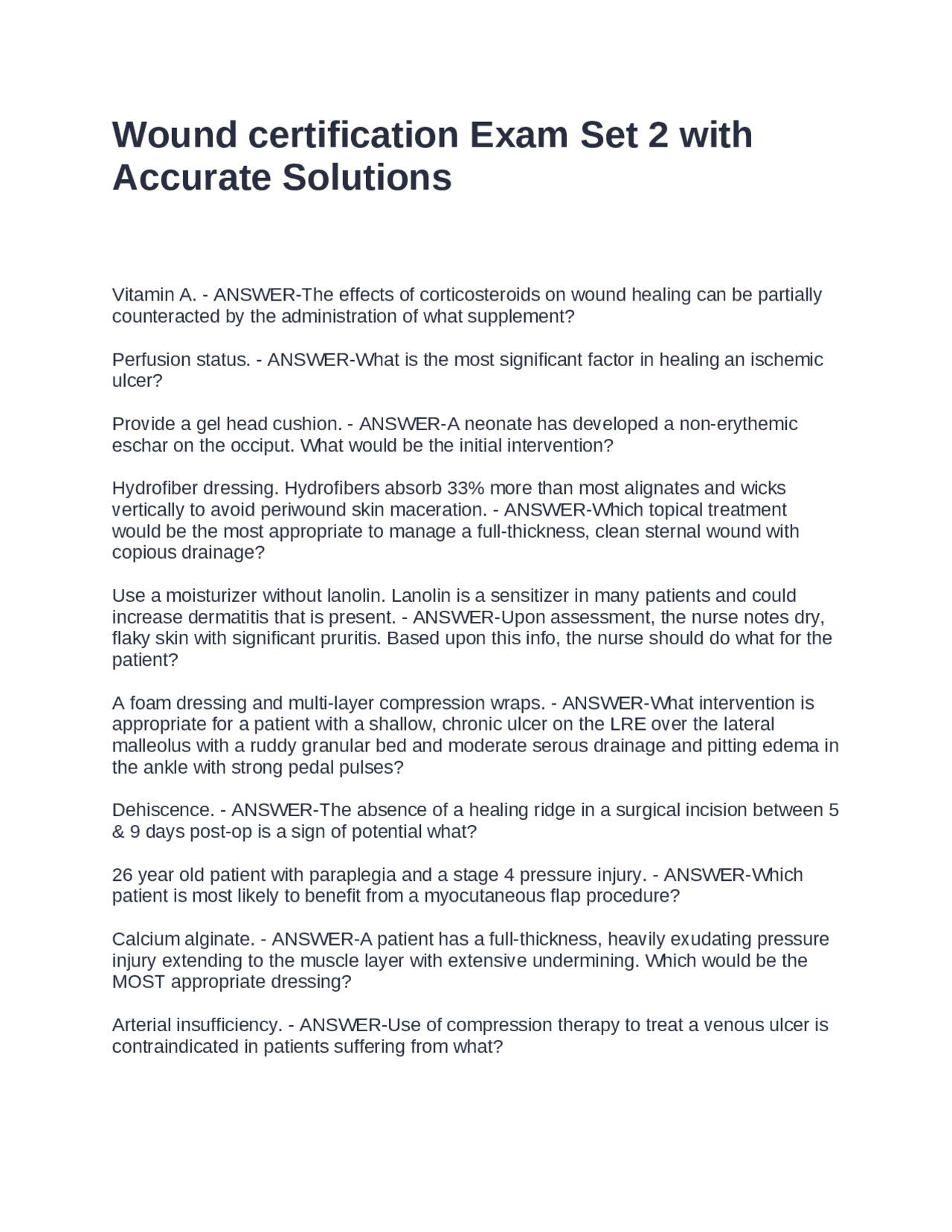 Wound Certification Exam Set 2 with Accurate Solutions | Exams Nursing ...