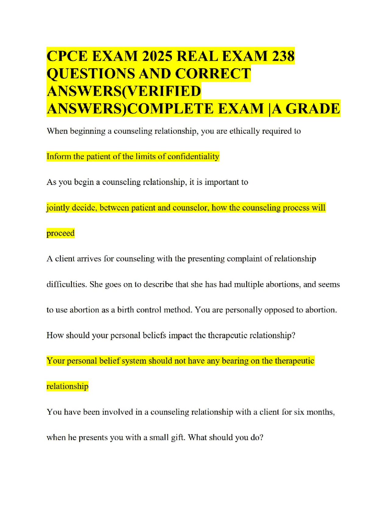 CPCE EXAM 2025 REAL EXAM 238 QUESTIONS AND CORRECT ANSWERS(VERIFIED ...