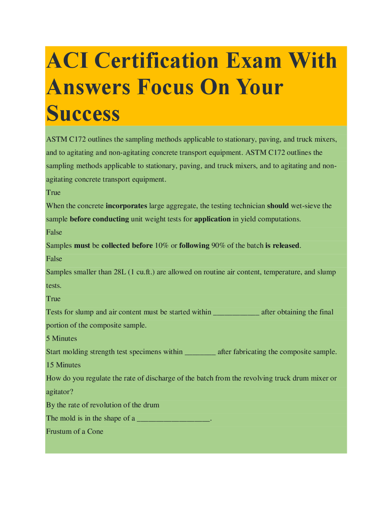 ACI Certification Exam With Answers Focus On Your Success | Exams ...