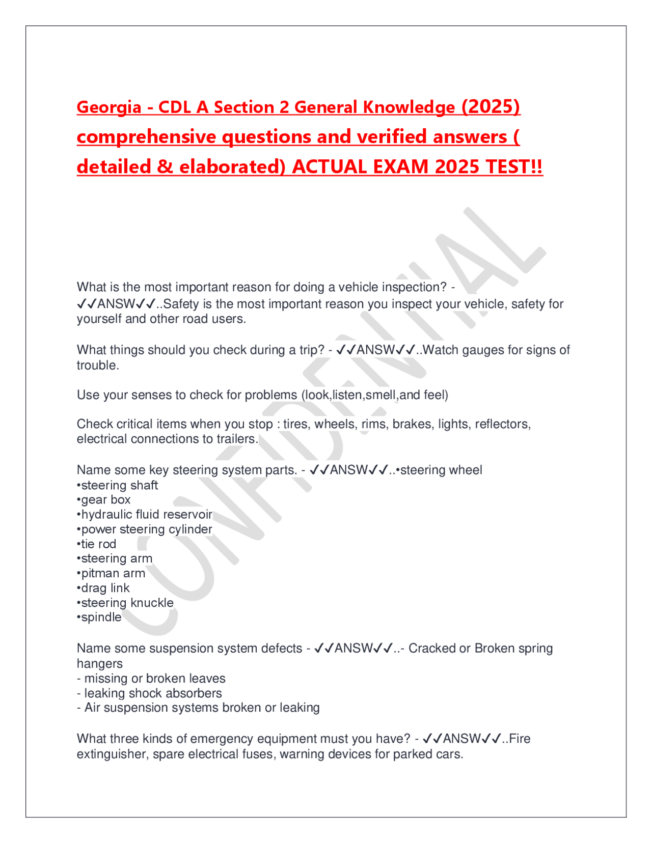 Georgia - CDL A Section 2 General Knowledge (2025) comprehensive ...