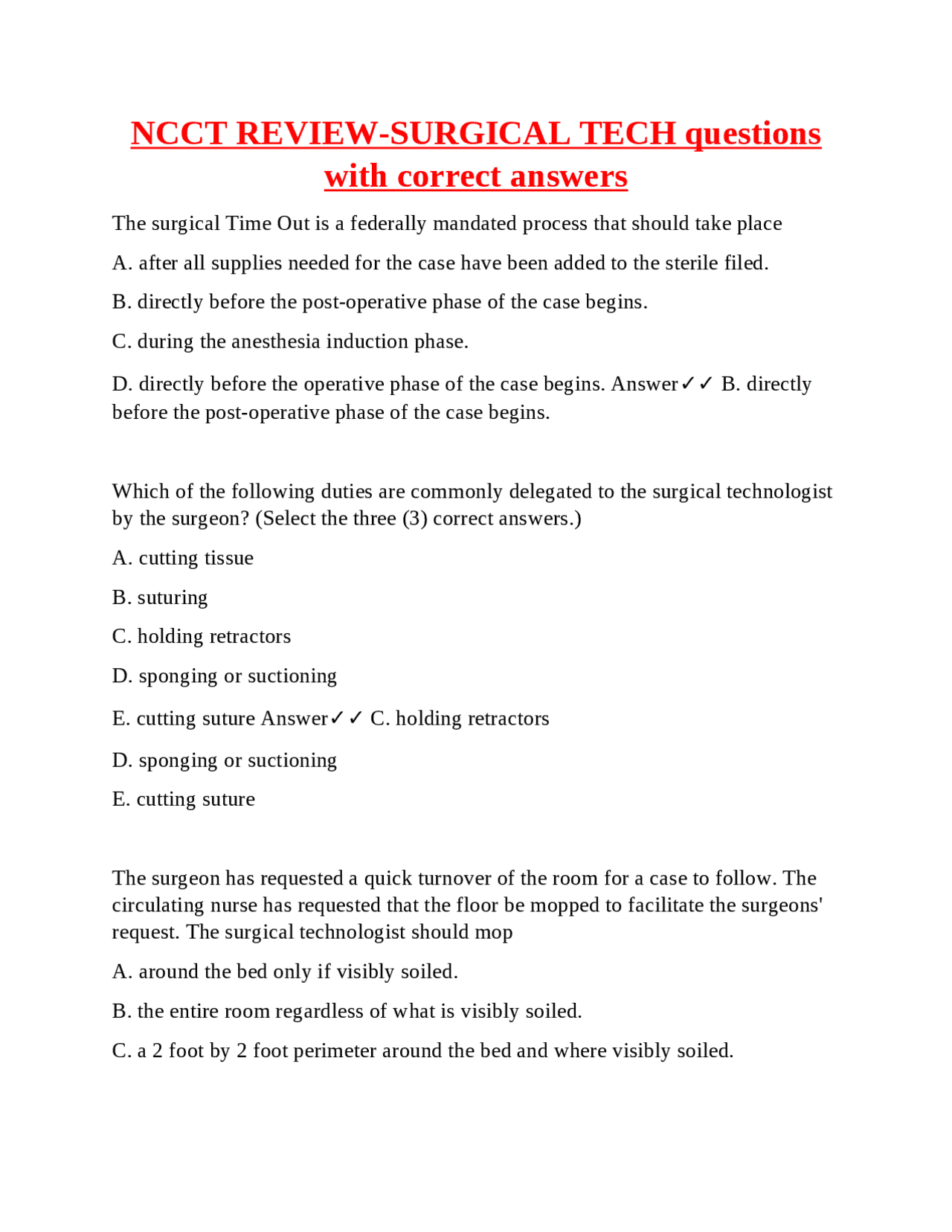 NCCT Review - Surgical Technology Questions and Answers | Exams Nursing ...