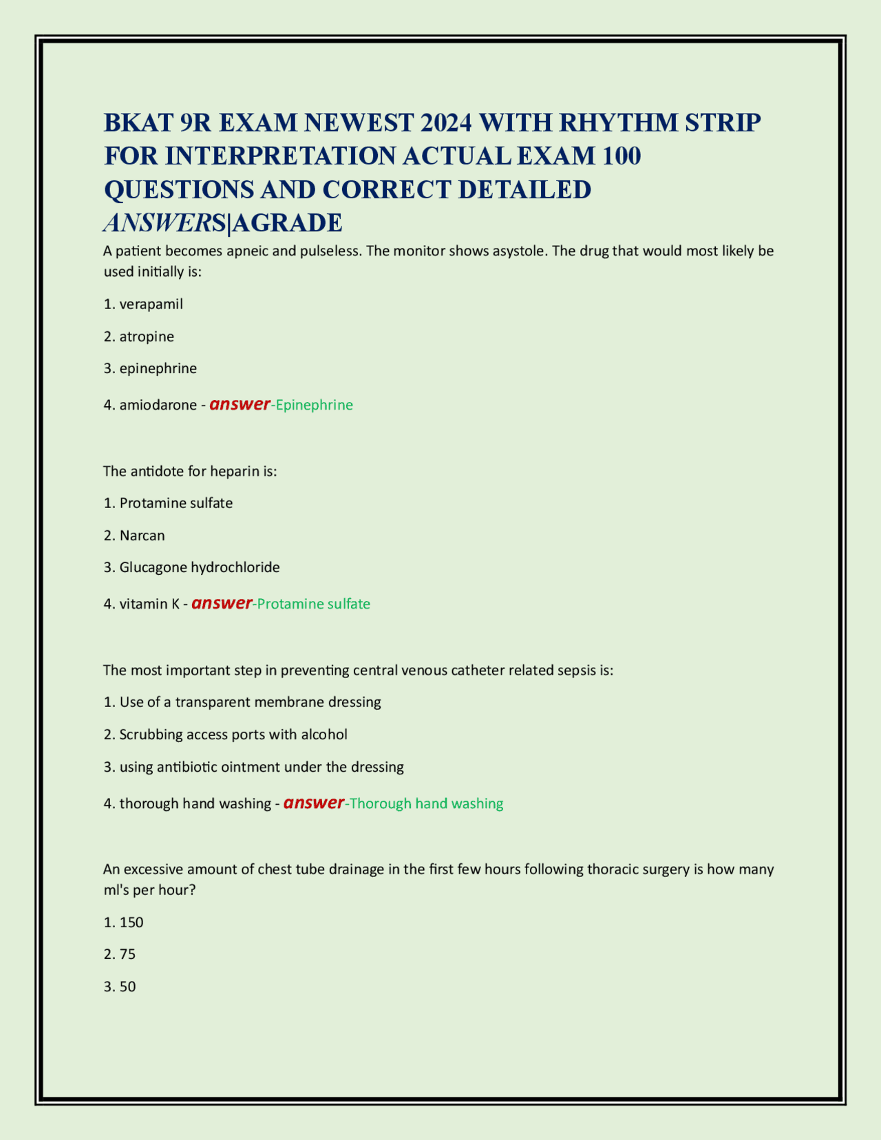 BKAT 9R Exam: Critical Care Nursing Practice Questions and Answers ...