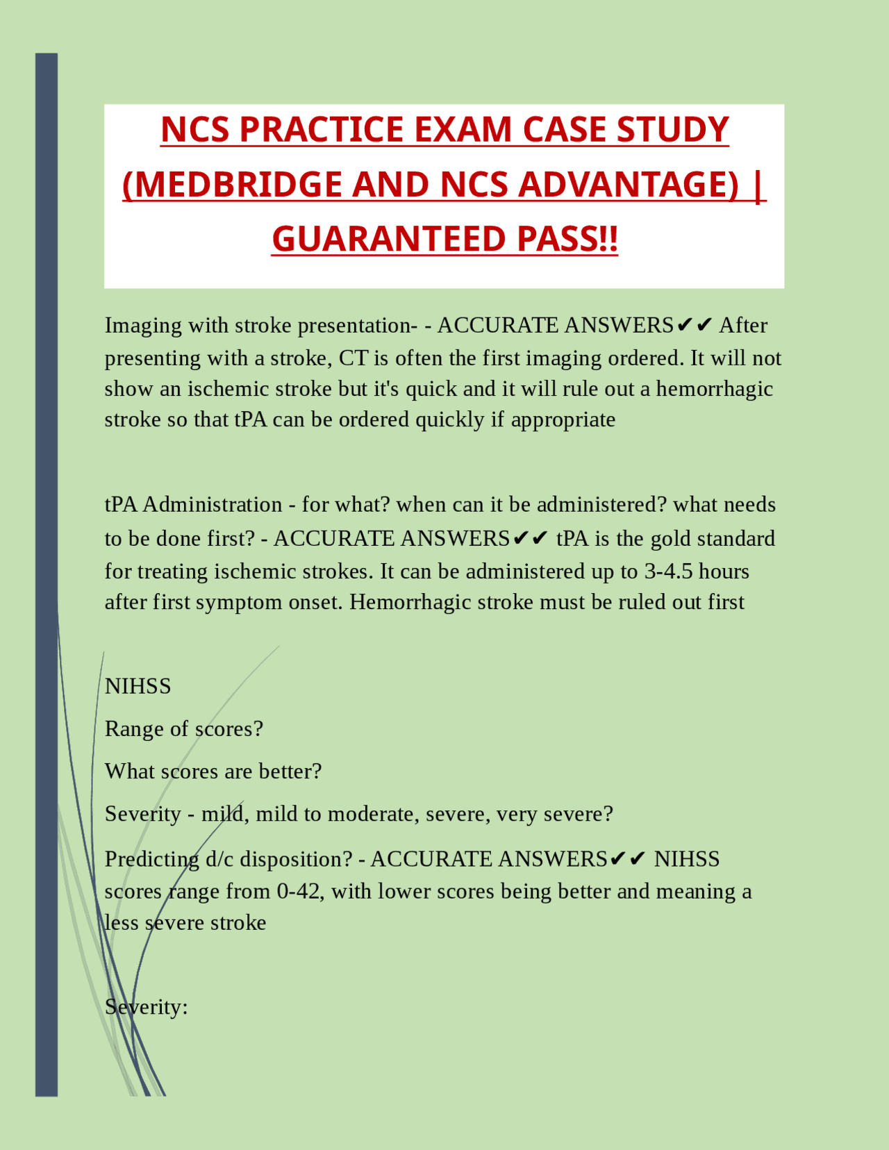NCS PRACTICE EXAM CASE STUDY (MEDBRIDGE AND NCS ADVANTAGE) |GUARANTEED PASS!! | Exams Nursing ...