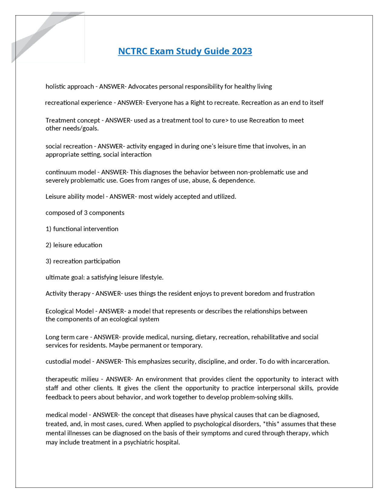 NCTRC Exam Study Guide 2023: Key Concepts and Definitions | Exams ...