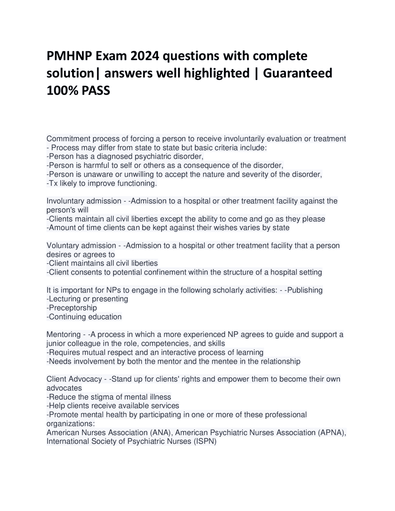 PMHNP Exam 2024: Key Concepts and Practice Standards for Psychiatric ...