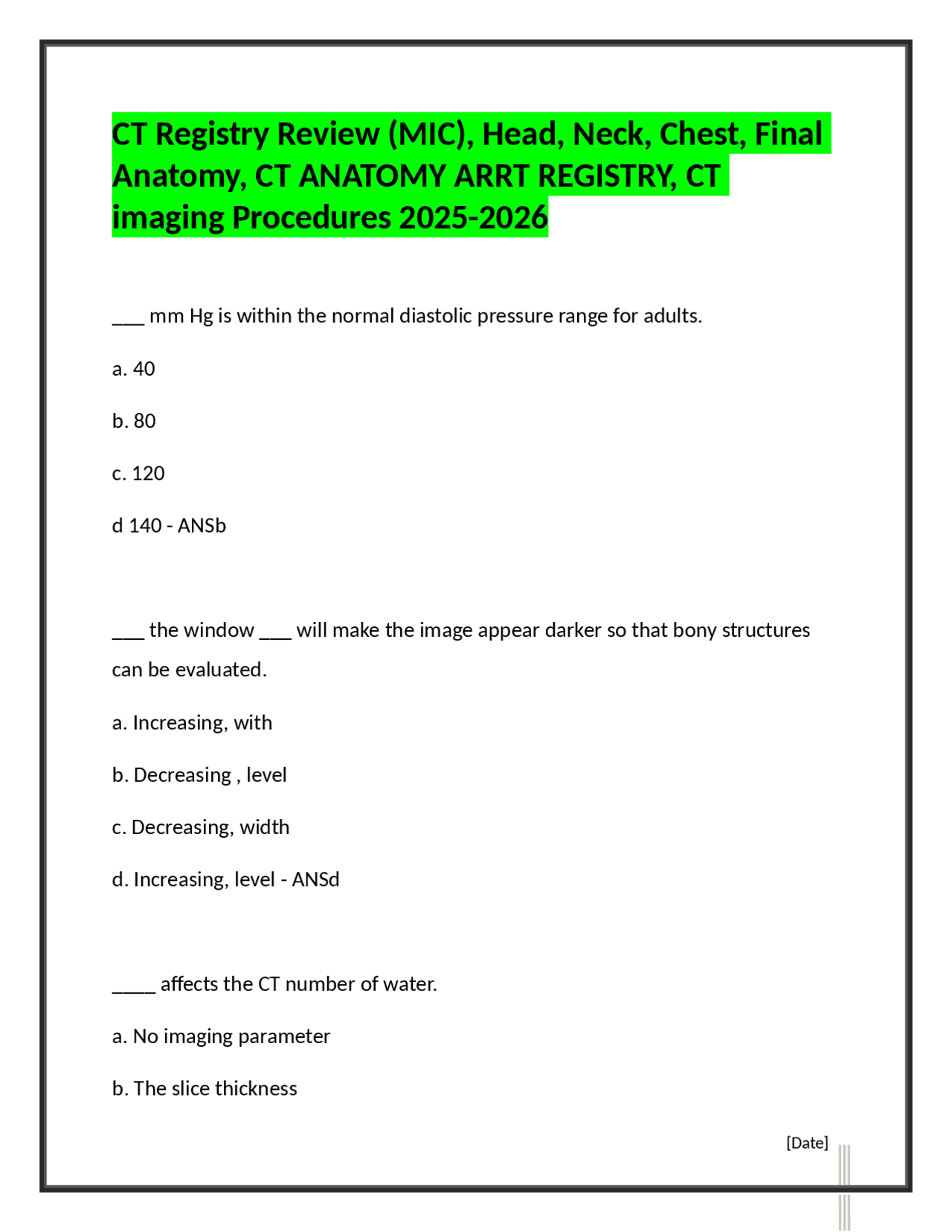 CT Anatomy ARRT Registry Review: Head, Neck, Chest, Final | Exams ...