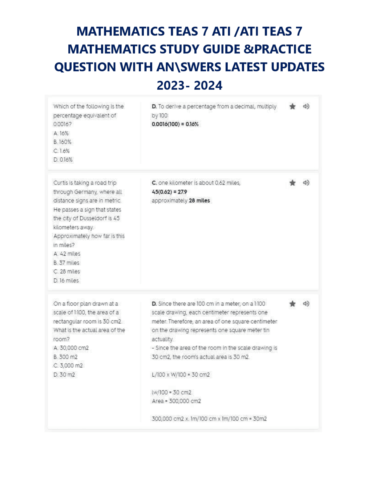MATHEMATICS TEAS 7 ATI /ATI TEAS 7 MATHEMATICS STUDY GUIDE &PRACTICE ...