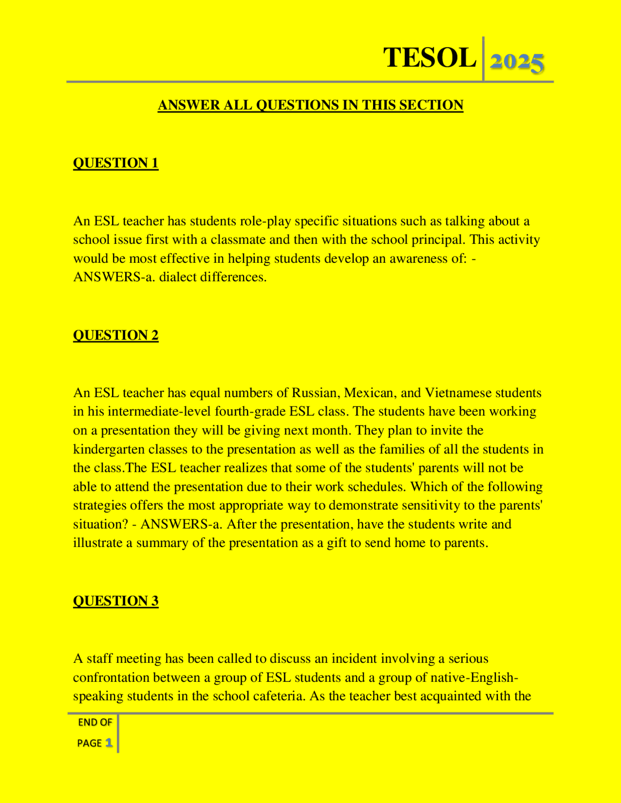 TESOL Exam Questions and Answers: A Comprehensive Guide for Educators ...