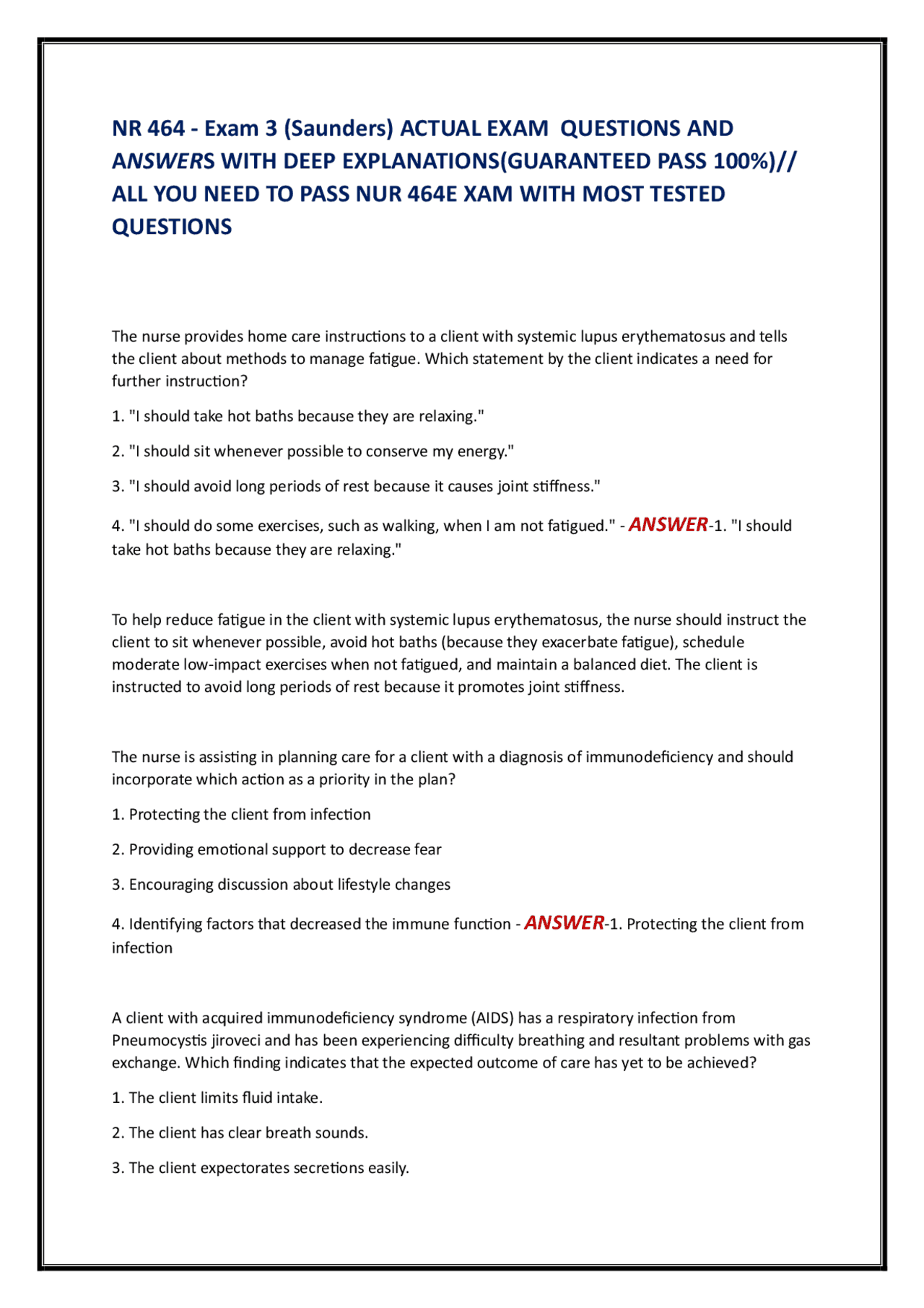 NR 464 Exam 3 (Saunders) - Nursing Practice Questions and Answers ...