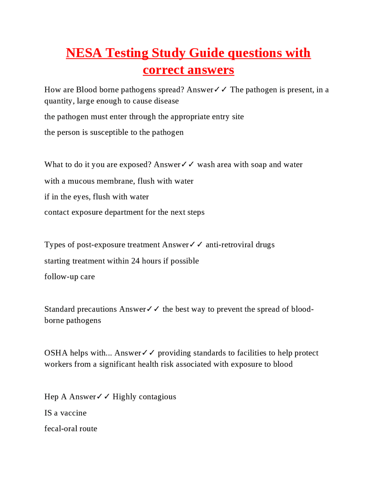 NESA Testing Study Guide questions with correct answers | Exams Nursing ...