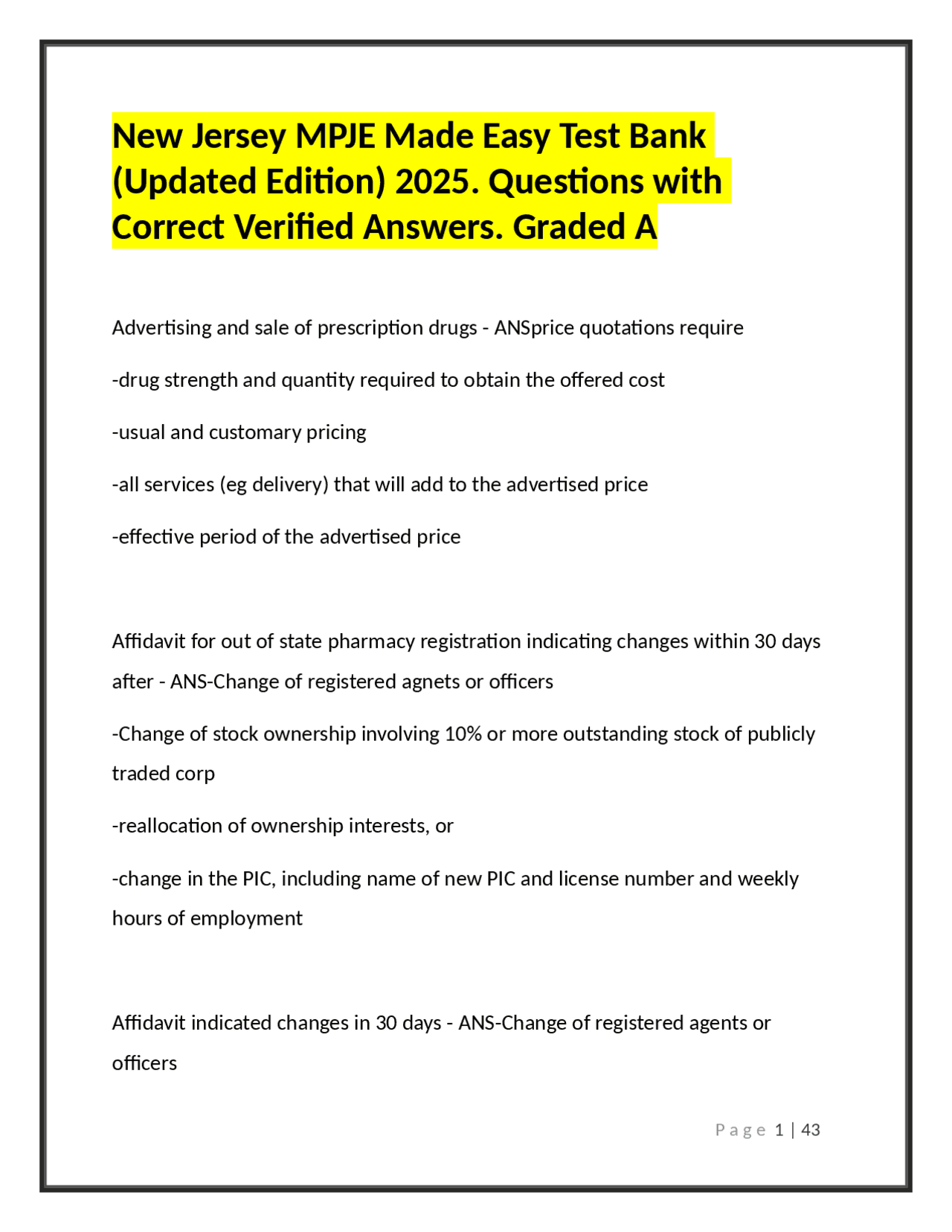 New Jersey MPJE Made Easy Test Bank (Updated Edition) 2025. Questions ...