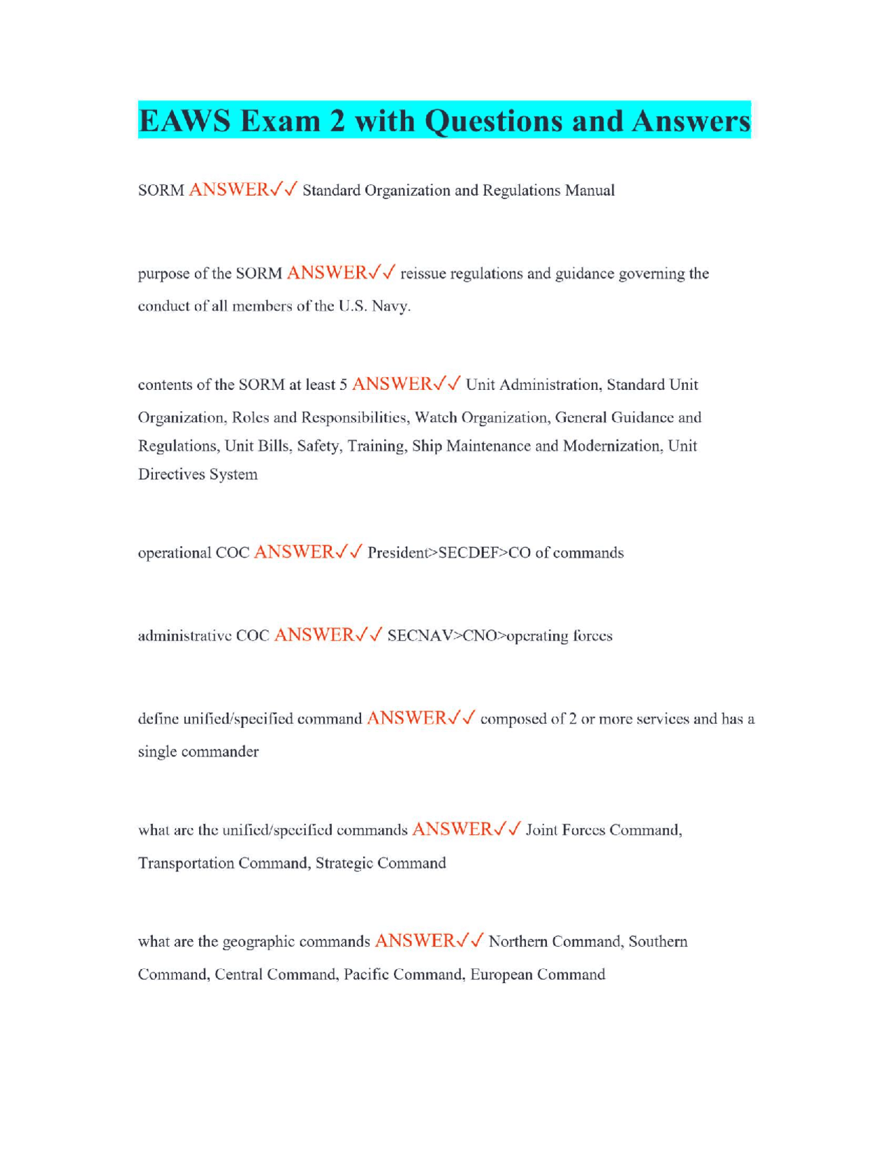 EAWS Exam 2 with Questions and Answers | Exams Aerospace Engineering | Docsity