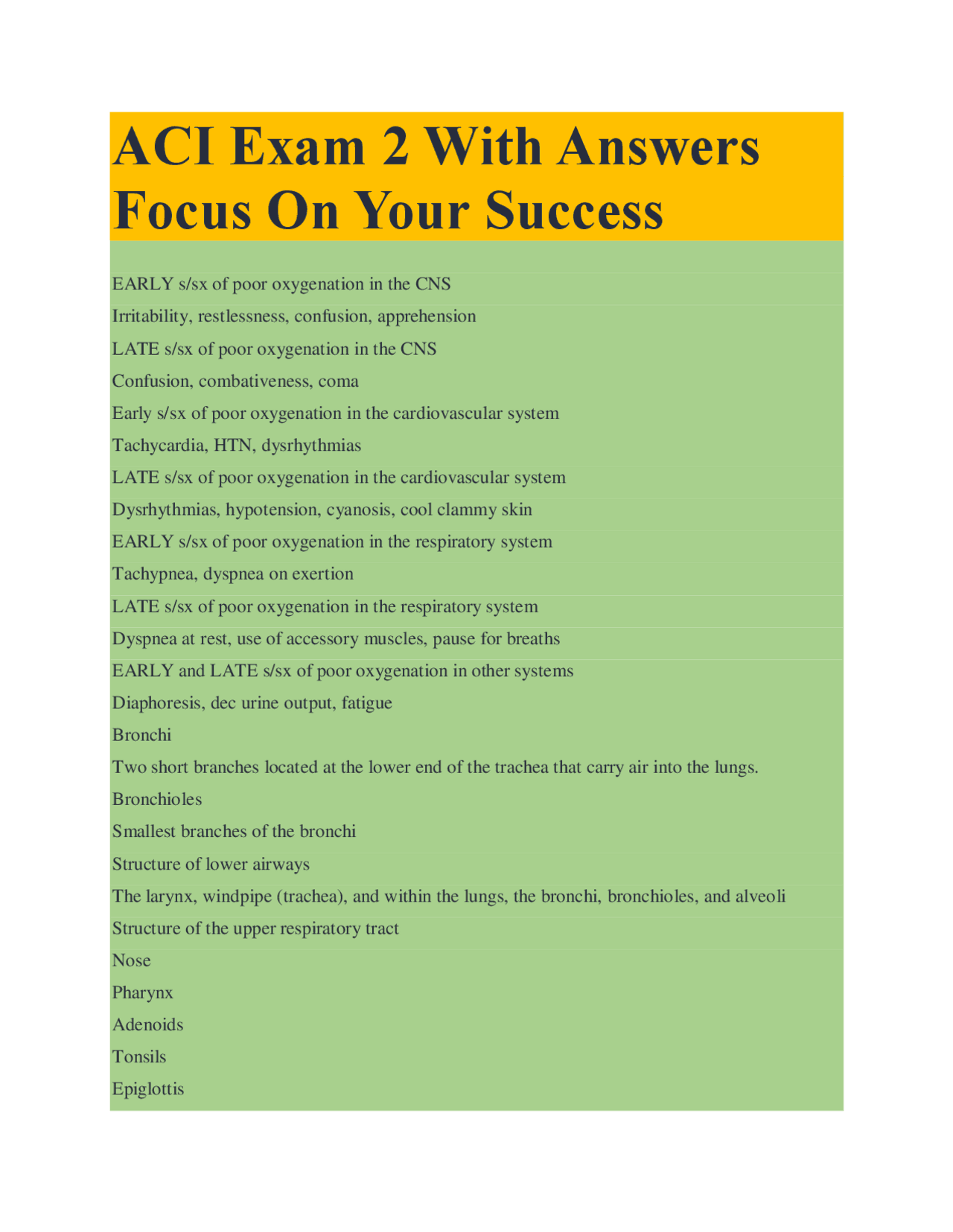 ACI Exam 2 With Answers Focus On Your Success | Exams Health sciences ...