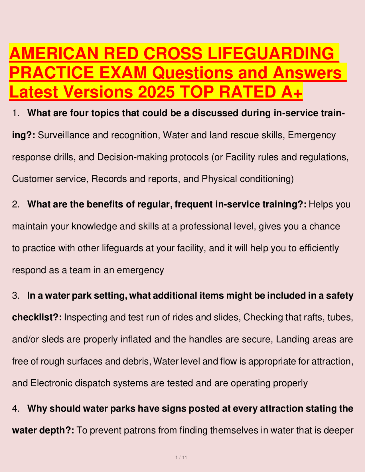 AMERICAN RED CROSS LIFEGUARDING PRACTICE EXAM Questions and Answers ...