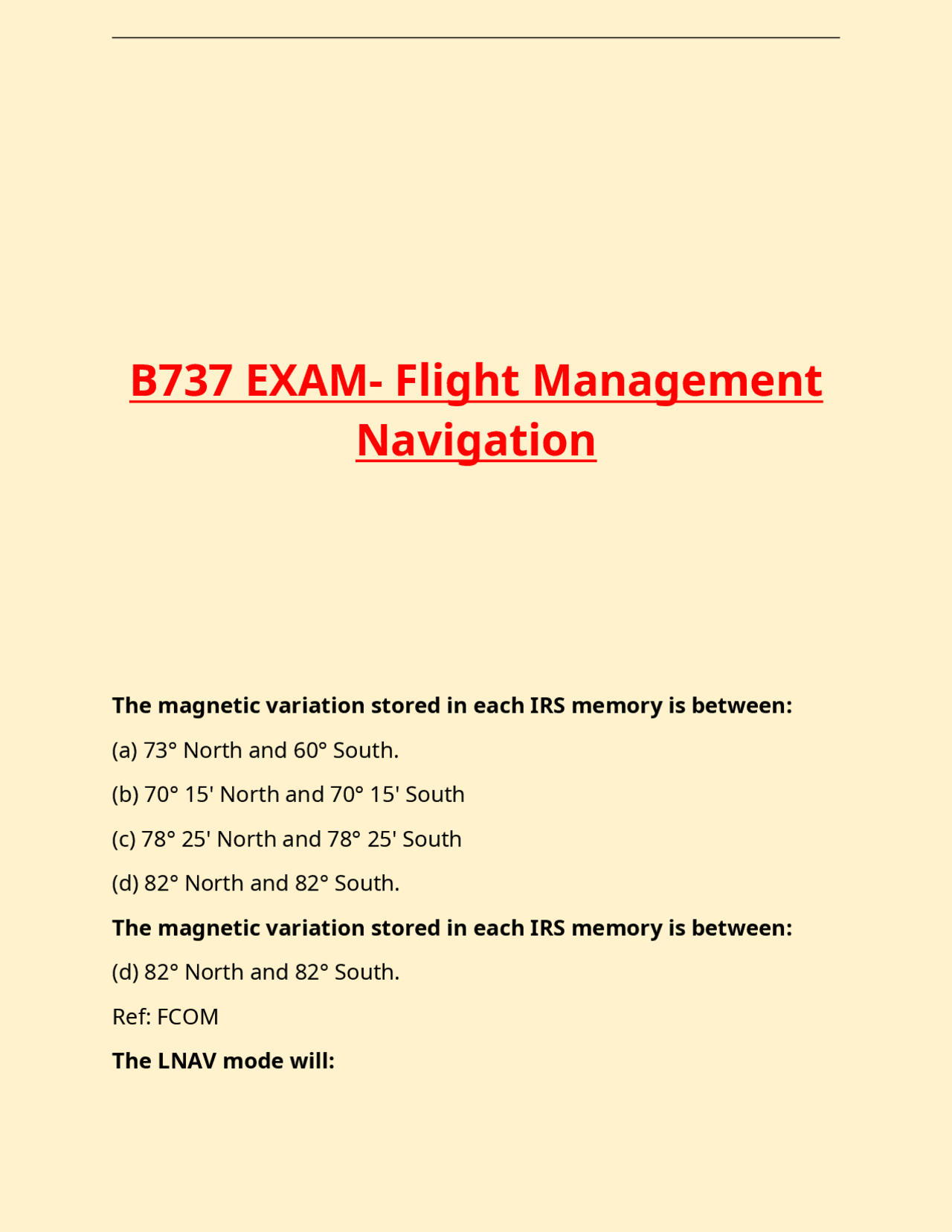 B737 Flight Management Exam: Navigation | Exams Nursing | Docsity