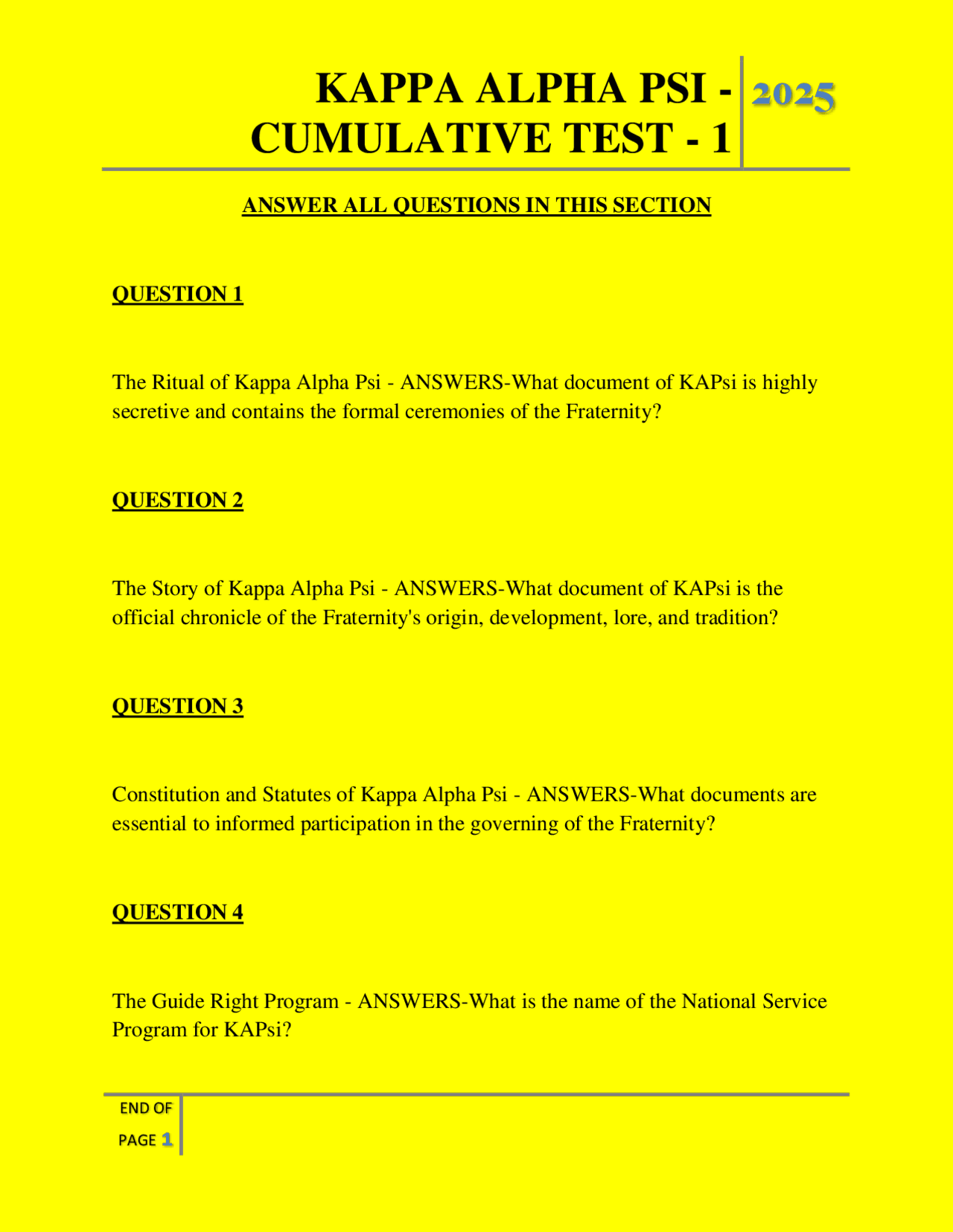 Kappa Alpha Psi Fraternity: Comprehensive Test Questions and Answers ...