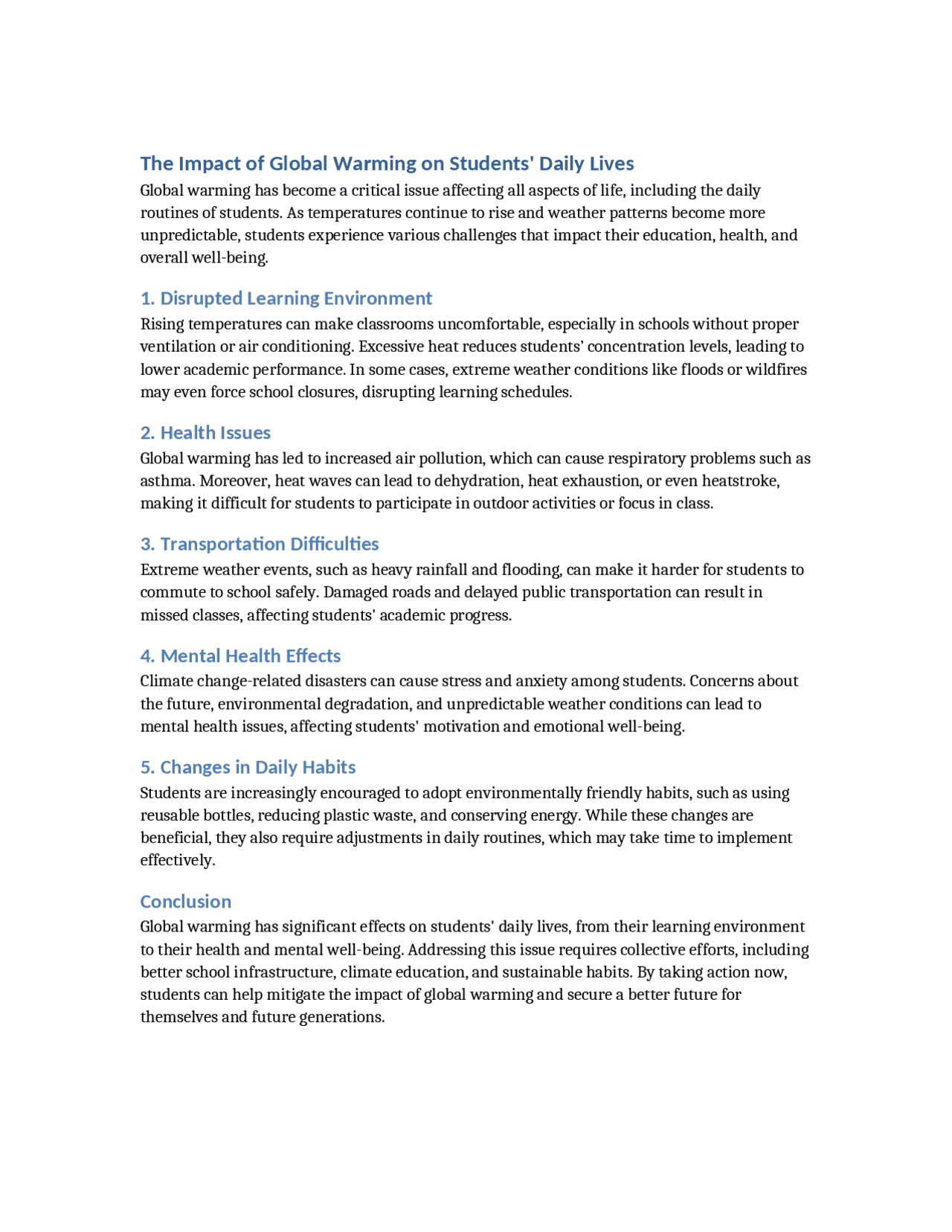 The impact of global warming on students daily live | Study notes ...