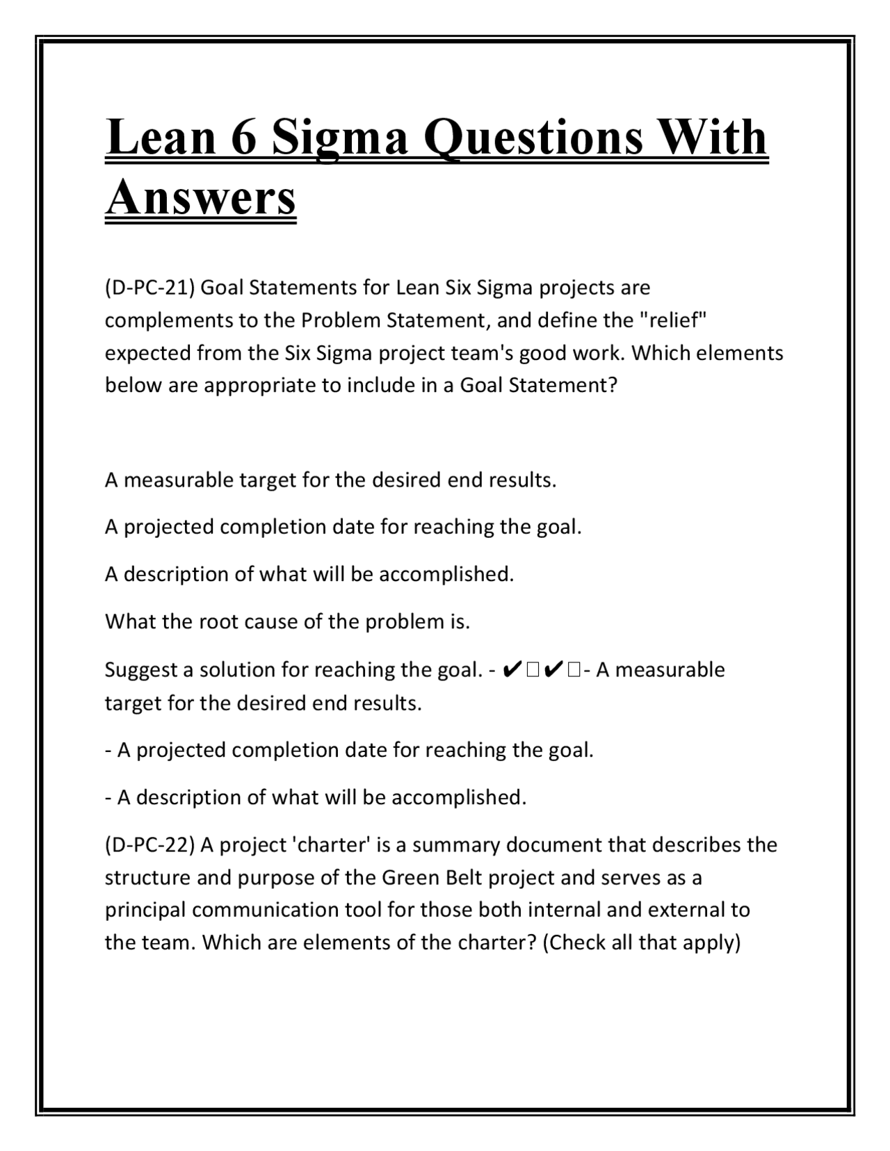 Lean 6 Sigma Questions With Answers|100% Correct And Verified| New ...