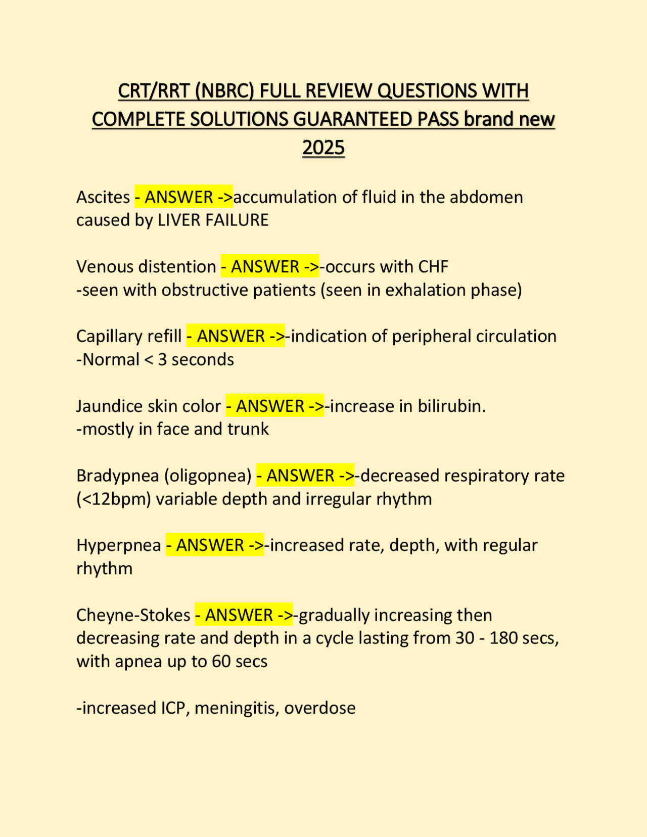 CRT RRT (NBRC) FULL REVIEW QUESTIONS WITH COMPLETE SOLUTIONS GUARANTEED ...
