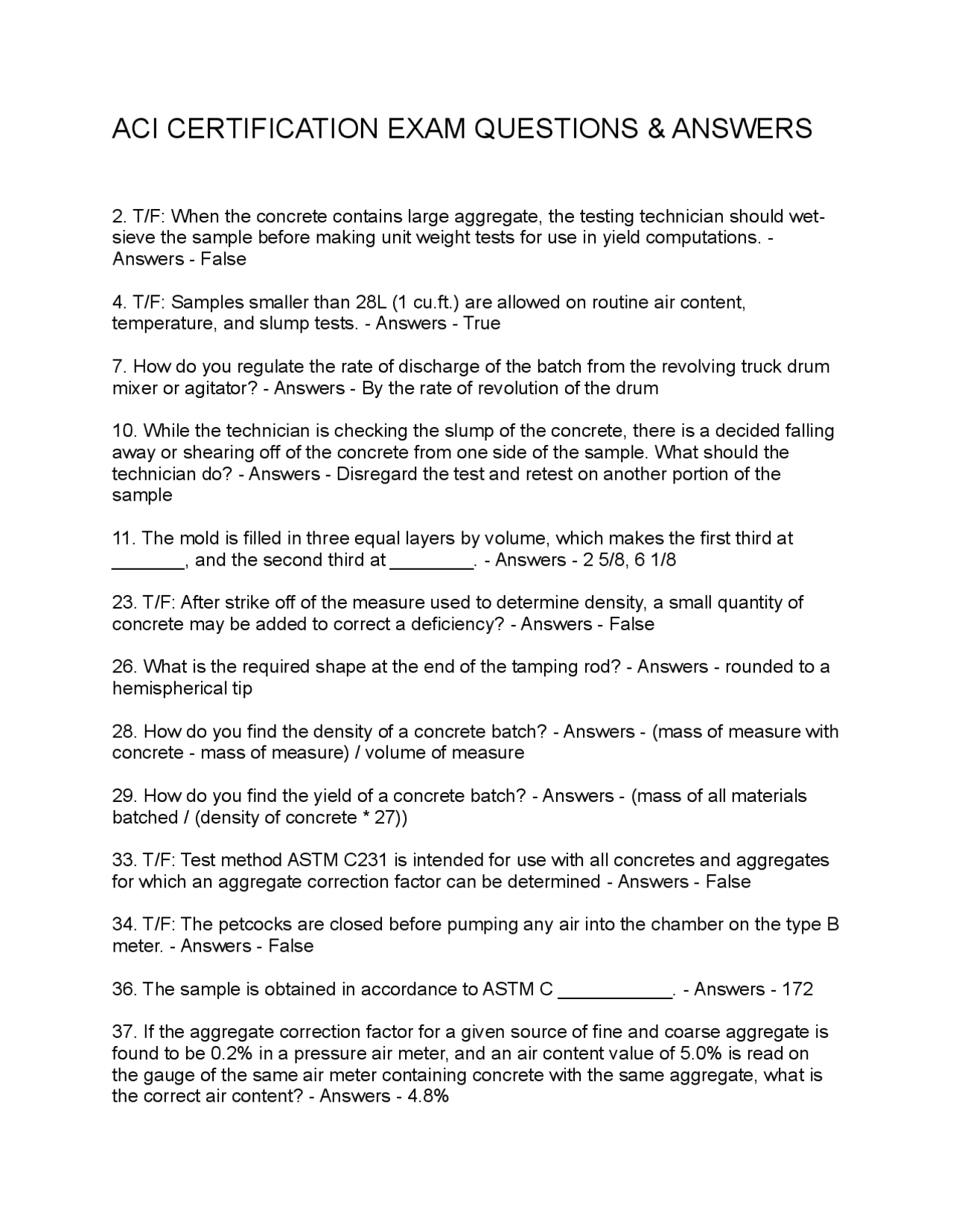 ACI CERTIFICATION EXAM QUESTIONS & ANSWERS | Exams Social Sciences ...