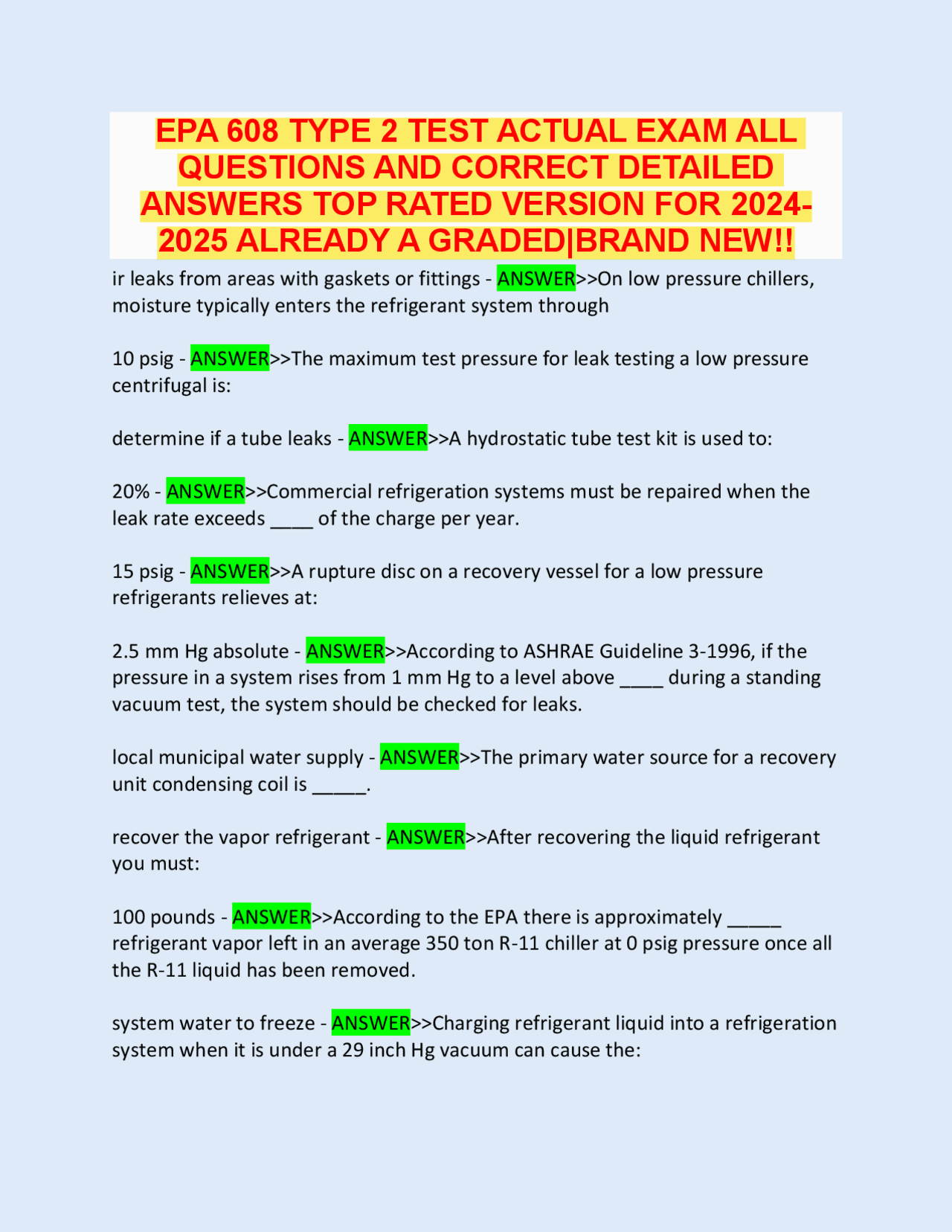 EPA 608 Type 2 Test: Questions and Answers for Refrigeration ...