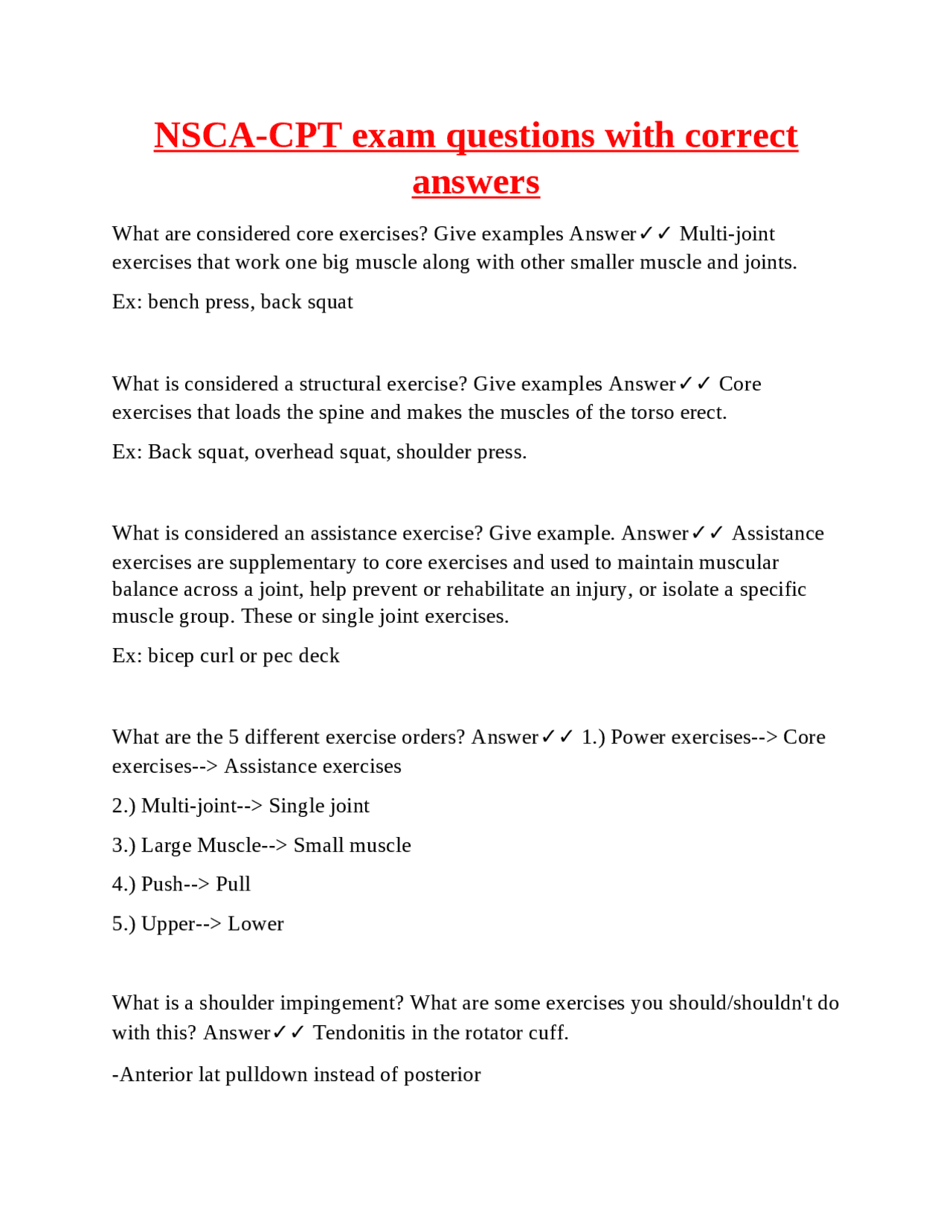 NSCA-CPT Exam Questions and Answers: A Comprehensive Guide to Exercise ...