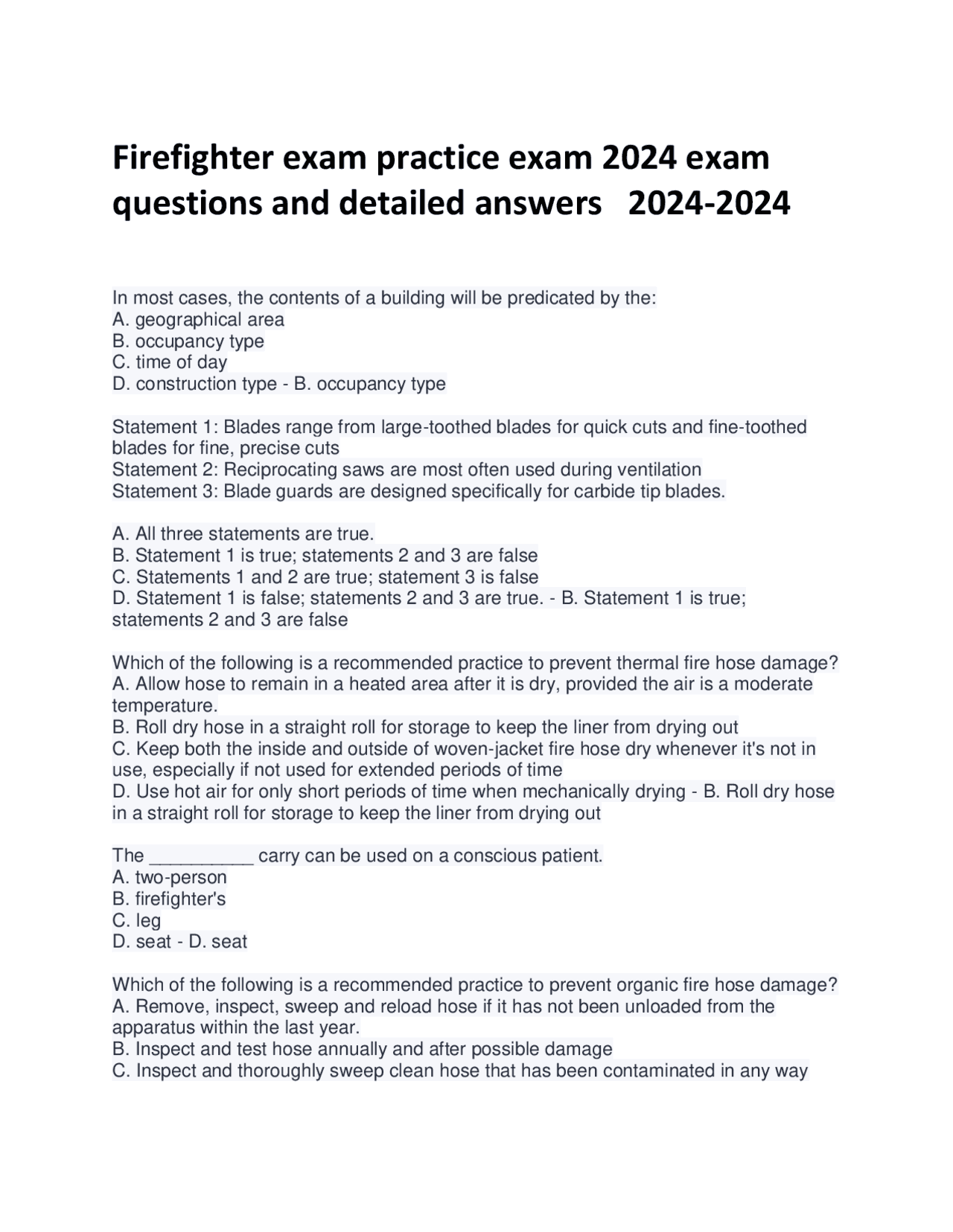 Firefighter exam practice exam exam questions and detailed answers ...