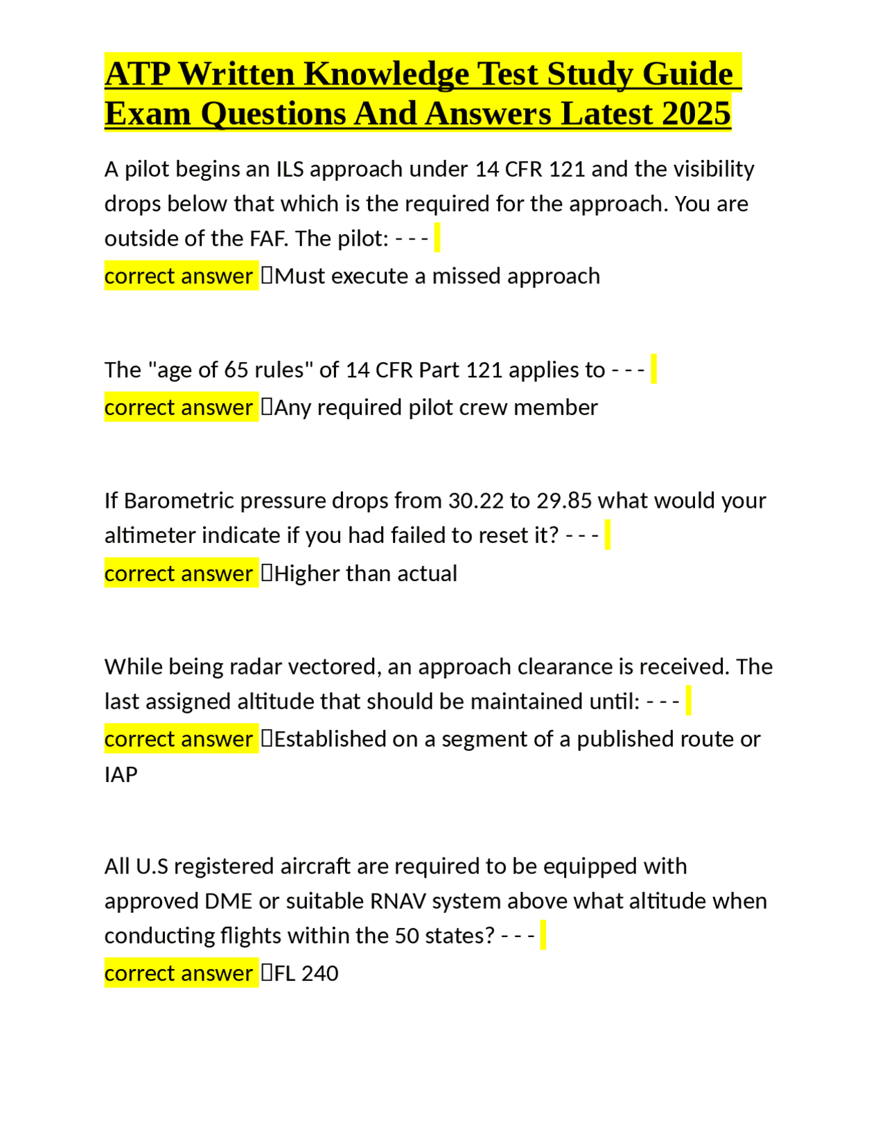 ATP Written Knowledge Test Study Guide: Exam Questions and Answers ...
