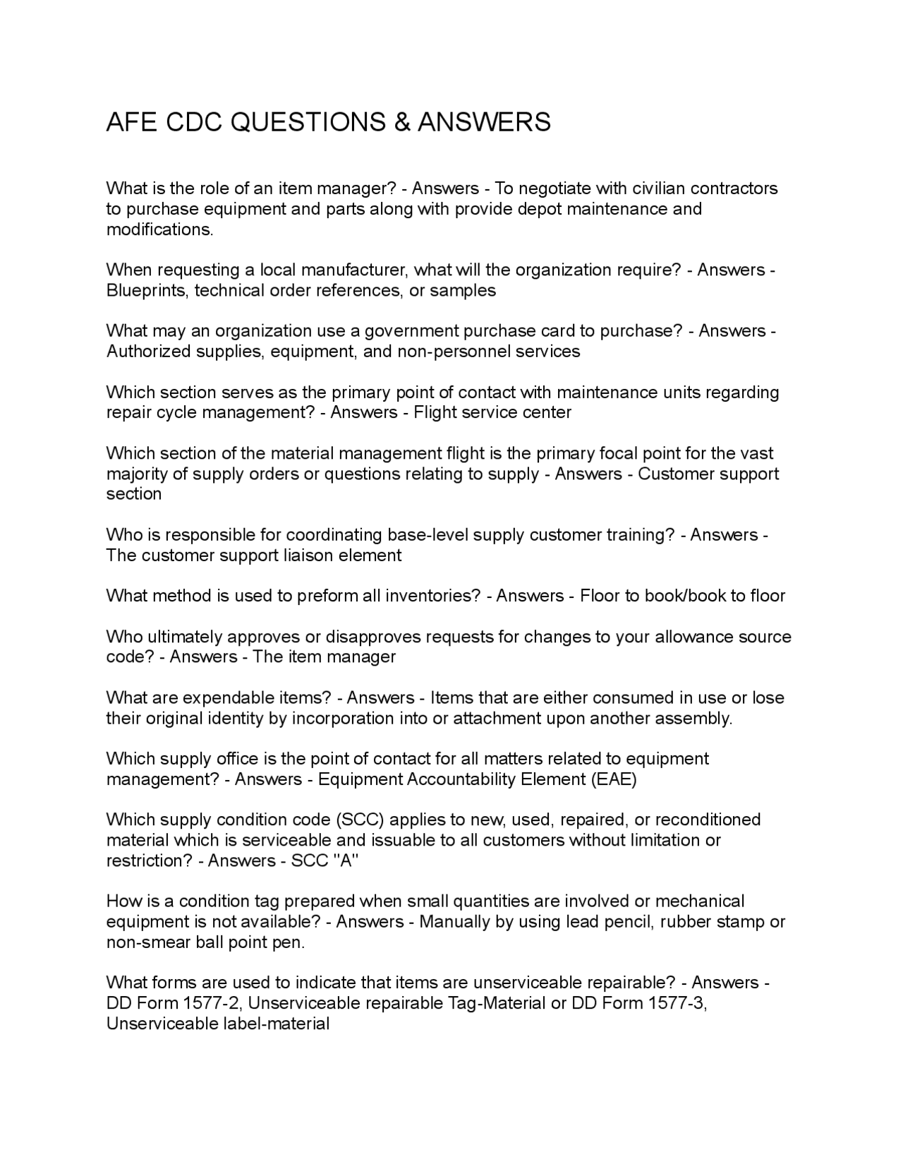 AFE CDC Questions & Answers: A Guide to Supply Management | Exams ...