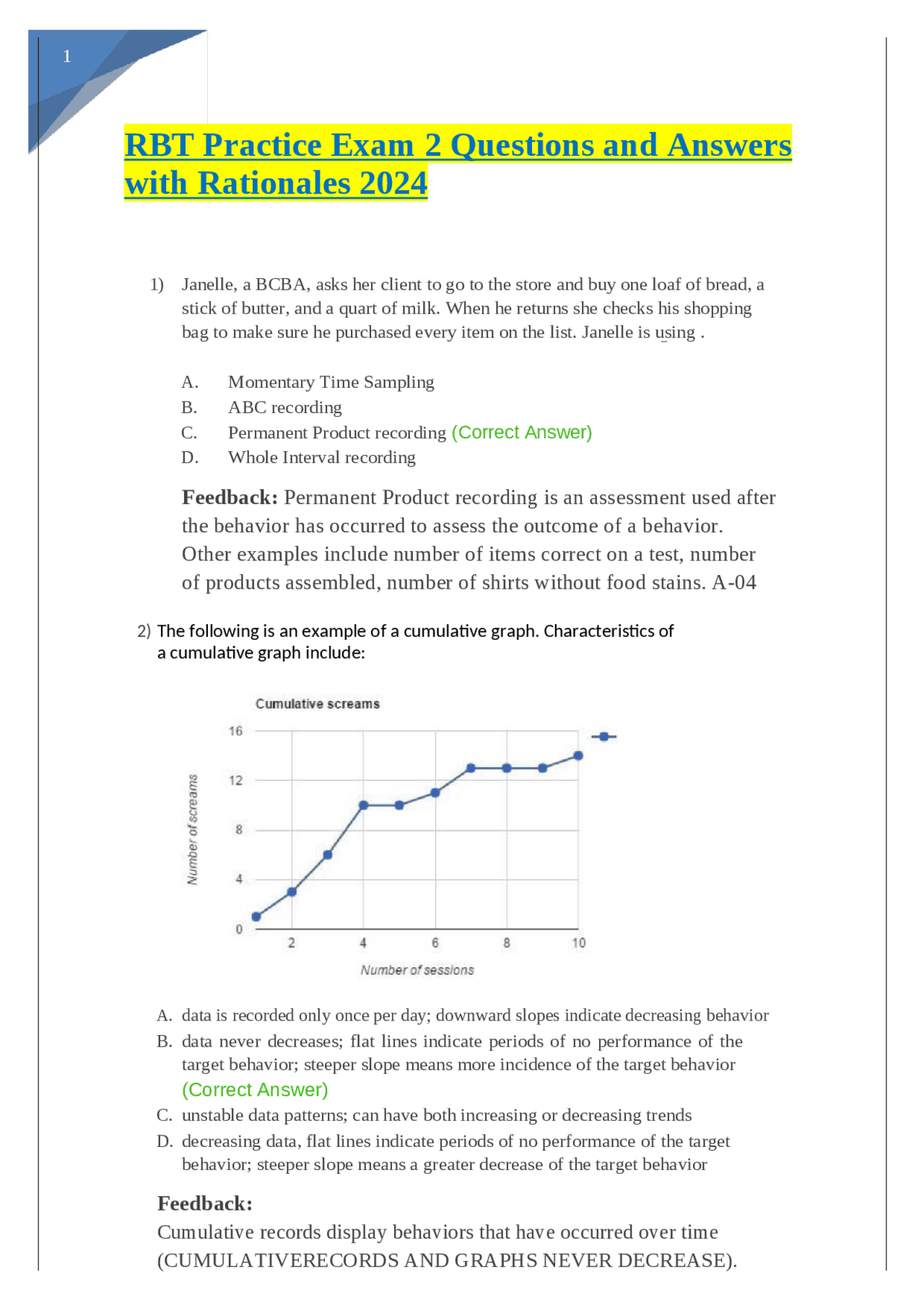 RBT Practice Exam 2: Questions and Answers with Rationales 2024 | Exams ...