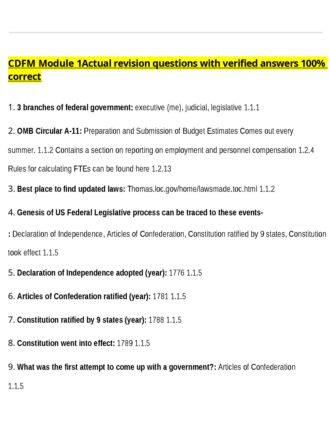 CDFM Module 1Actual revision questions with verified answers 100% correct | Exams Military ...